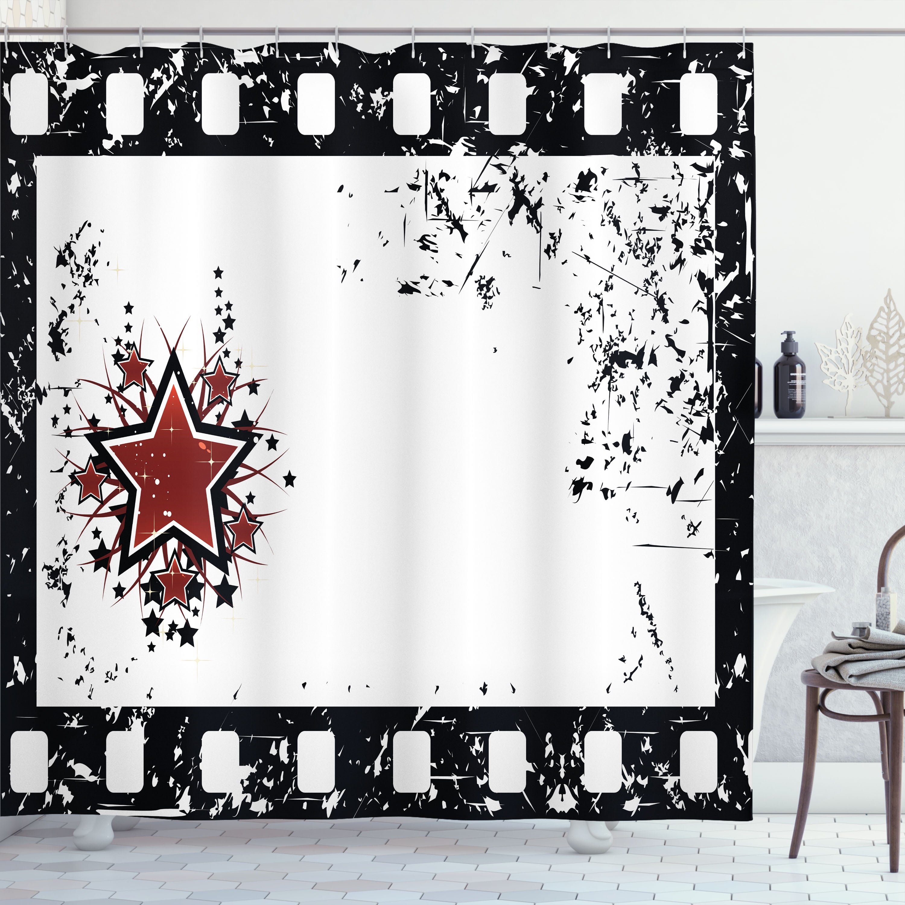 Ambesonne Movie Theater Shower Curtain Grunge Strip Star 69wx75l