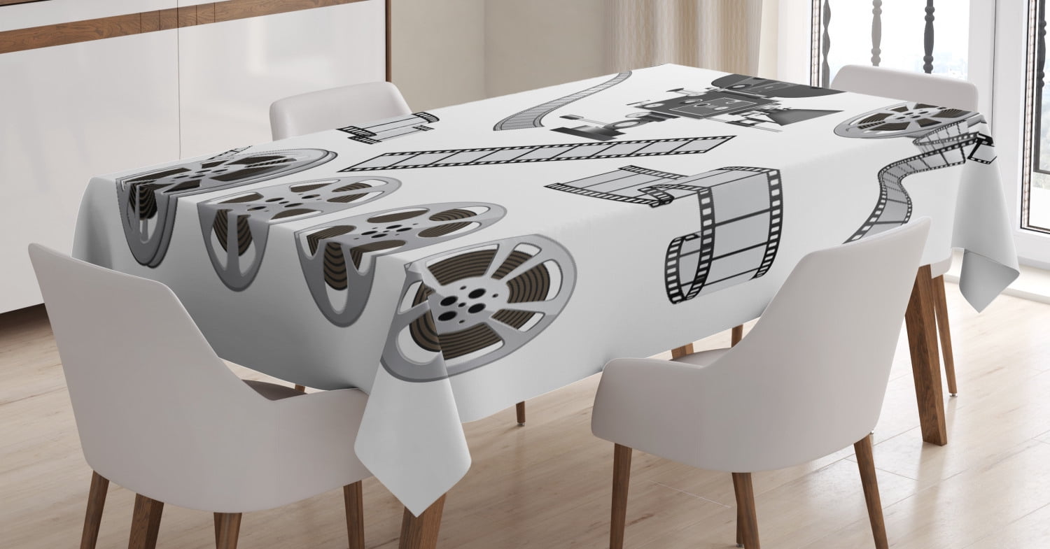 Ambesonne Movie Theater Tablecloth Rectangular Table Cover, Greyscale ...