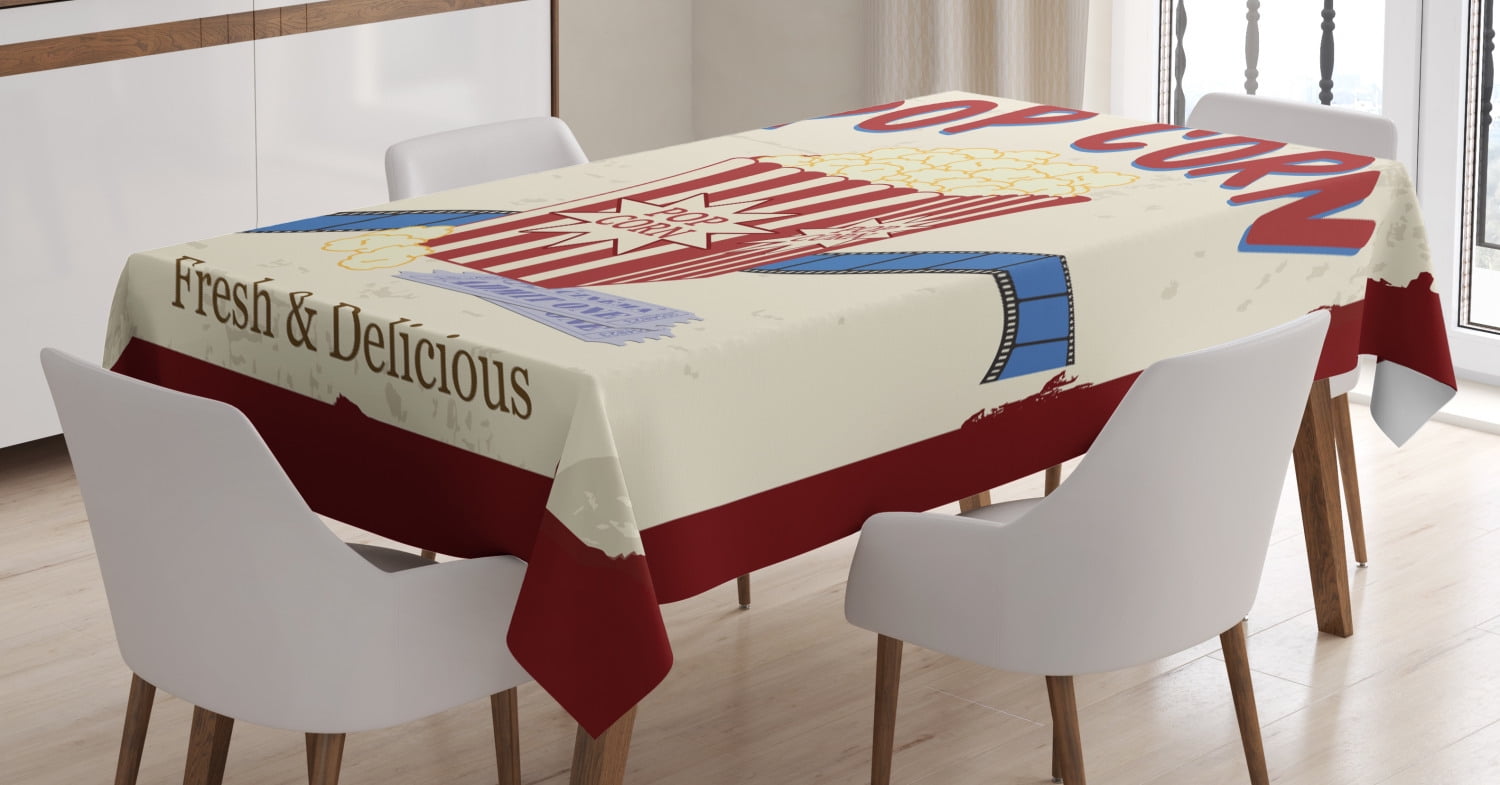 Ambesonne Movie Theater Tablecloth Rectangular Table Cover, Pop Corn ...