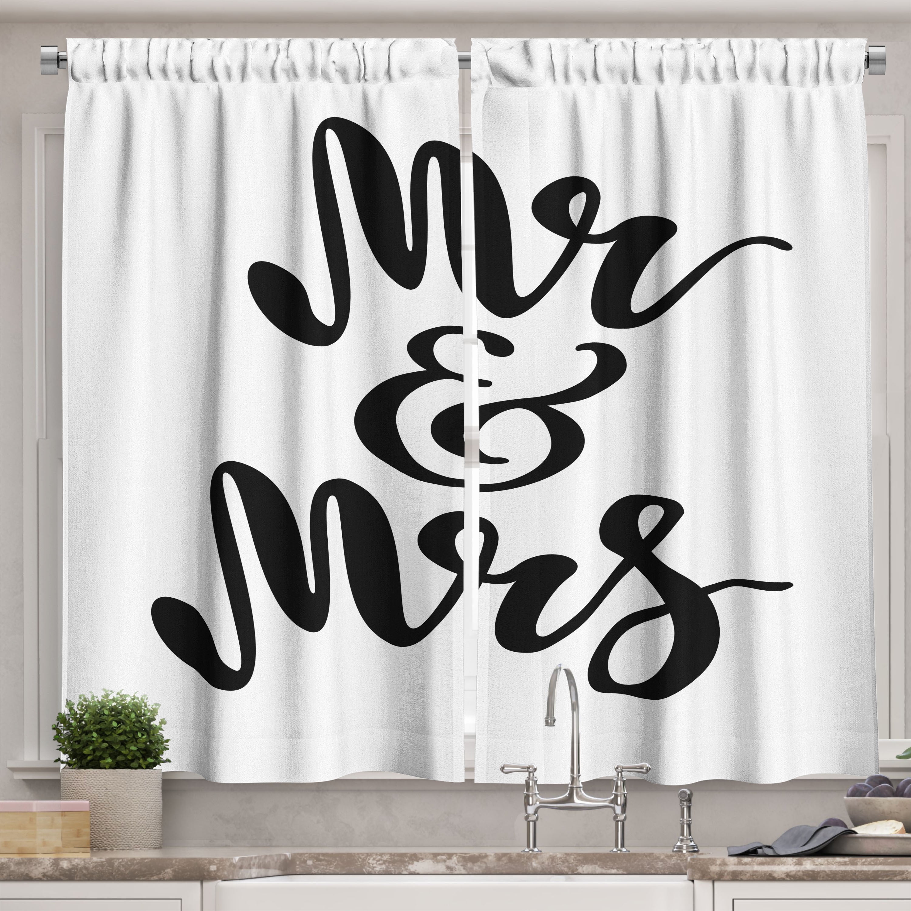 Ambesonne Mr Mrs Kitchen Curtains, Hand Lettering Pattern, 55"x39 ...