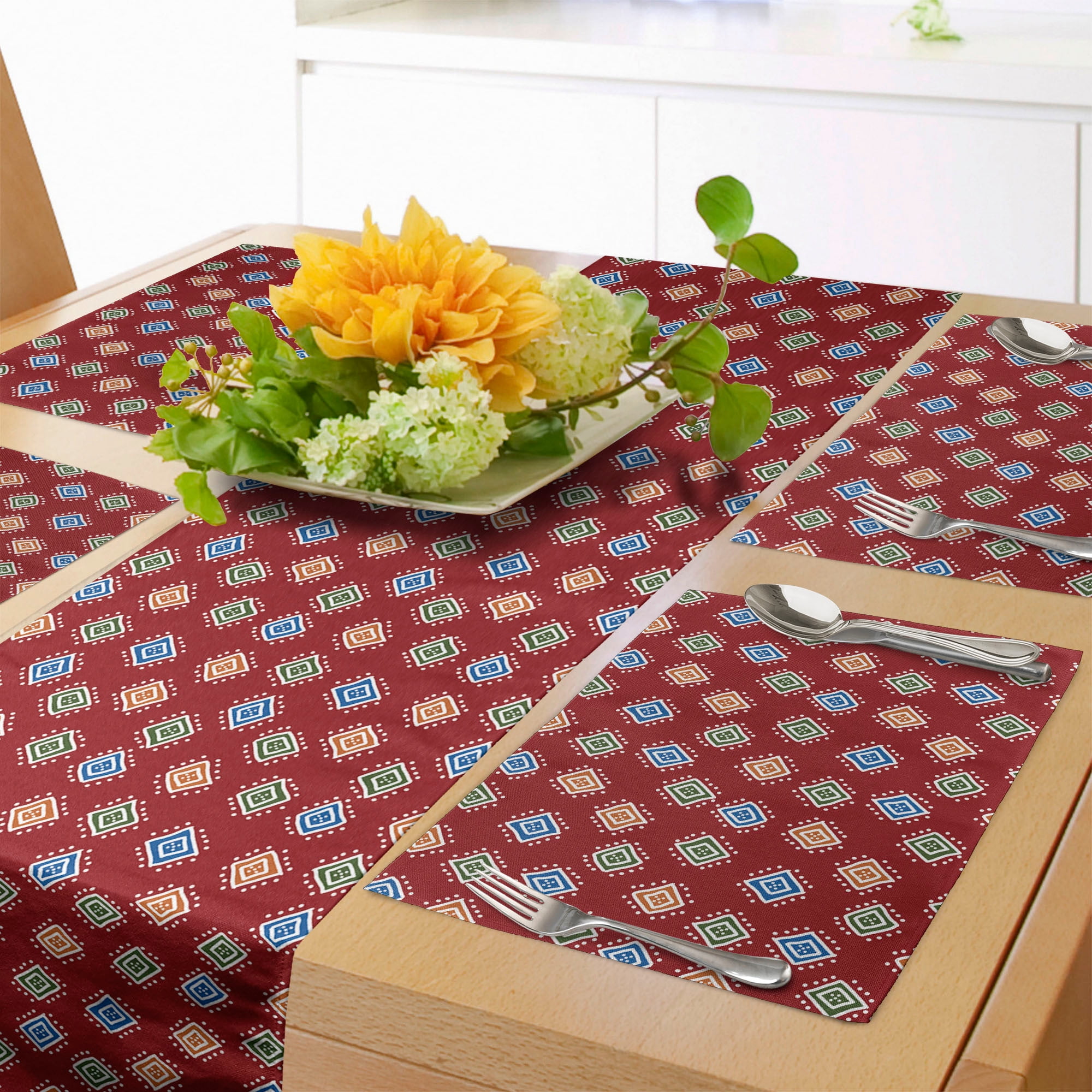 Ambesonne Mudcloth Table Runner & Placemats, Bohemian Tribal, Placemat ...