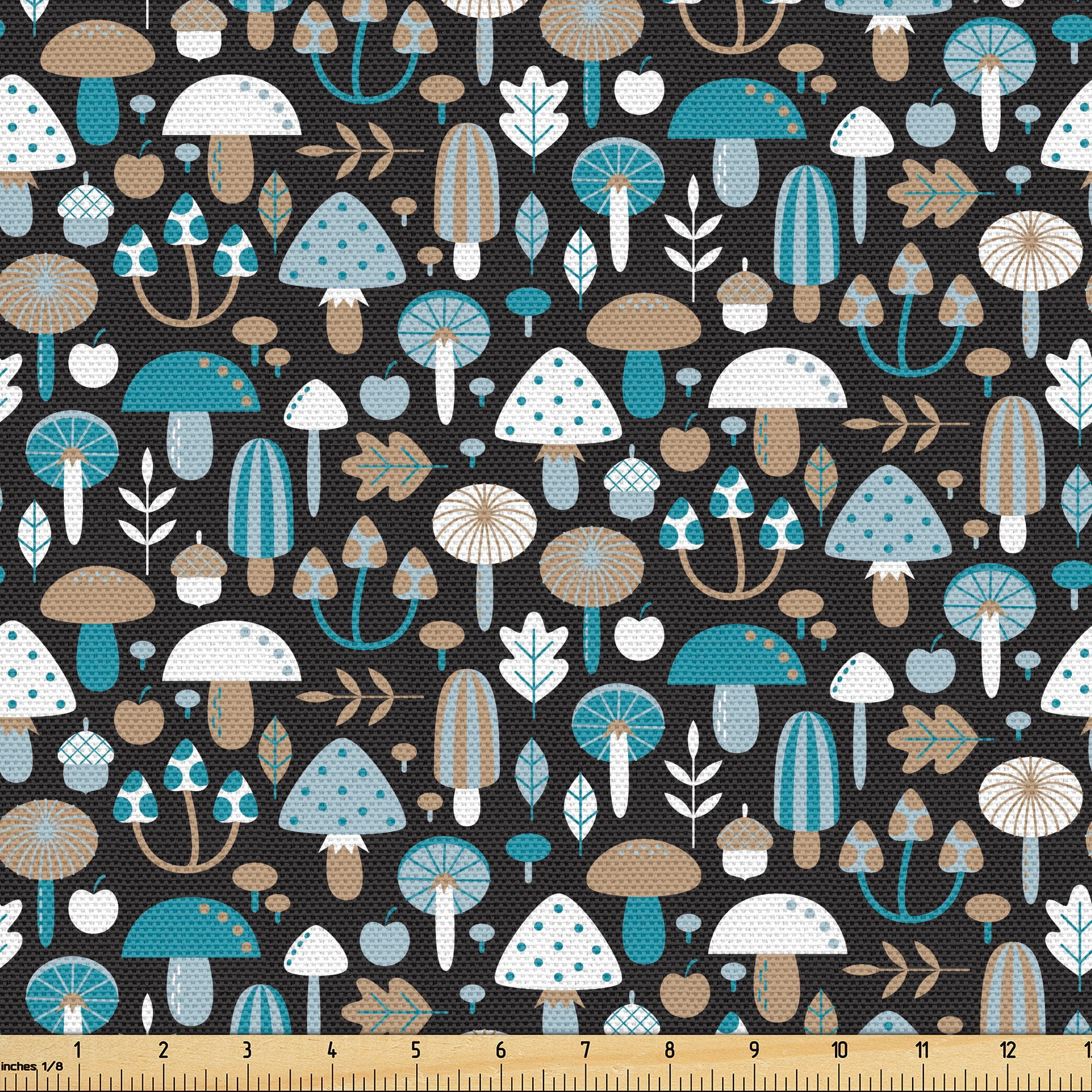 Ambesonne Mushroom Fabric by the Yard Upholstery, Forest Elements ...
