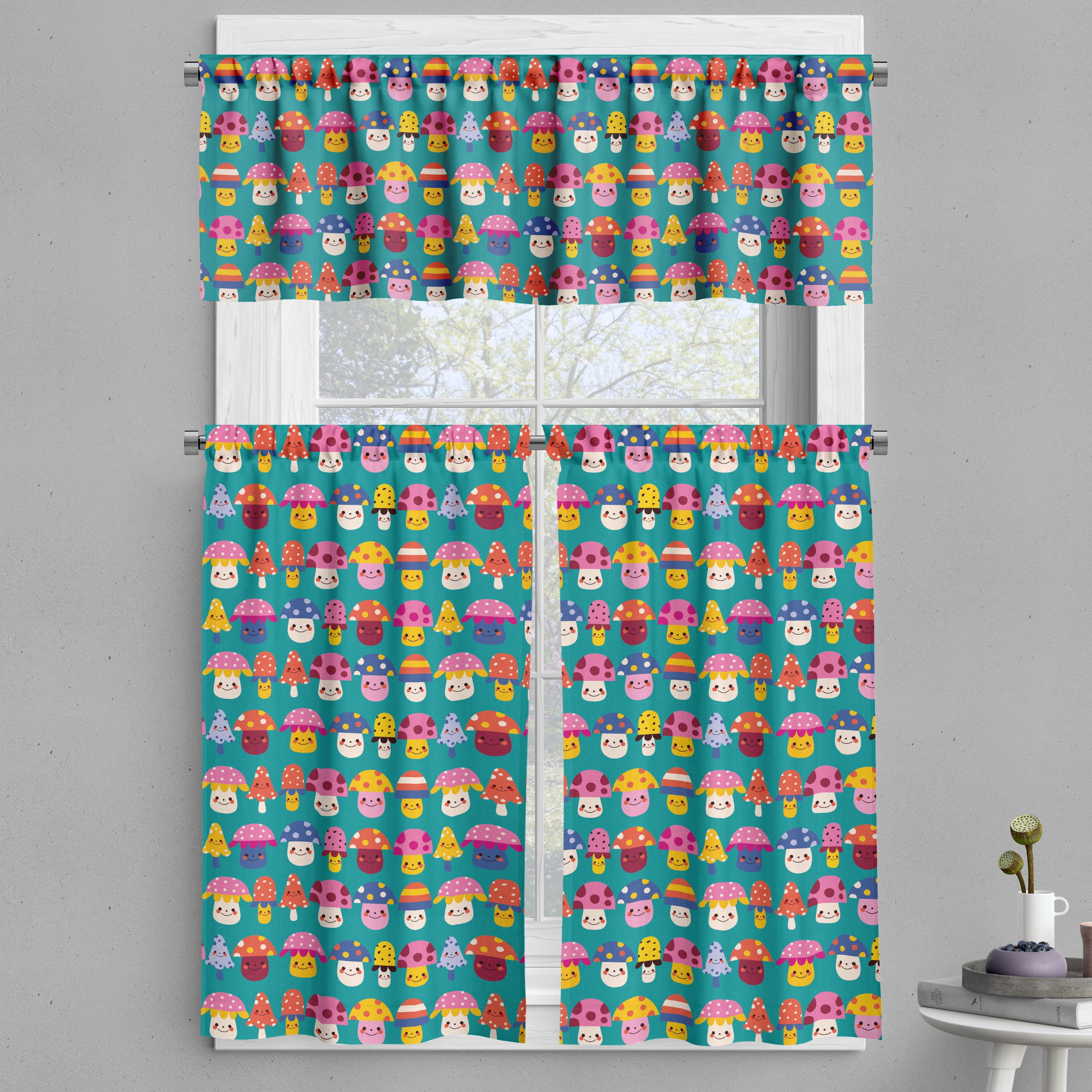 Ambesonne Mushroom Valance & Curtain, Shapes and Dots, 55"x36", Dark ...