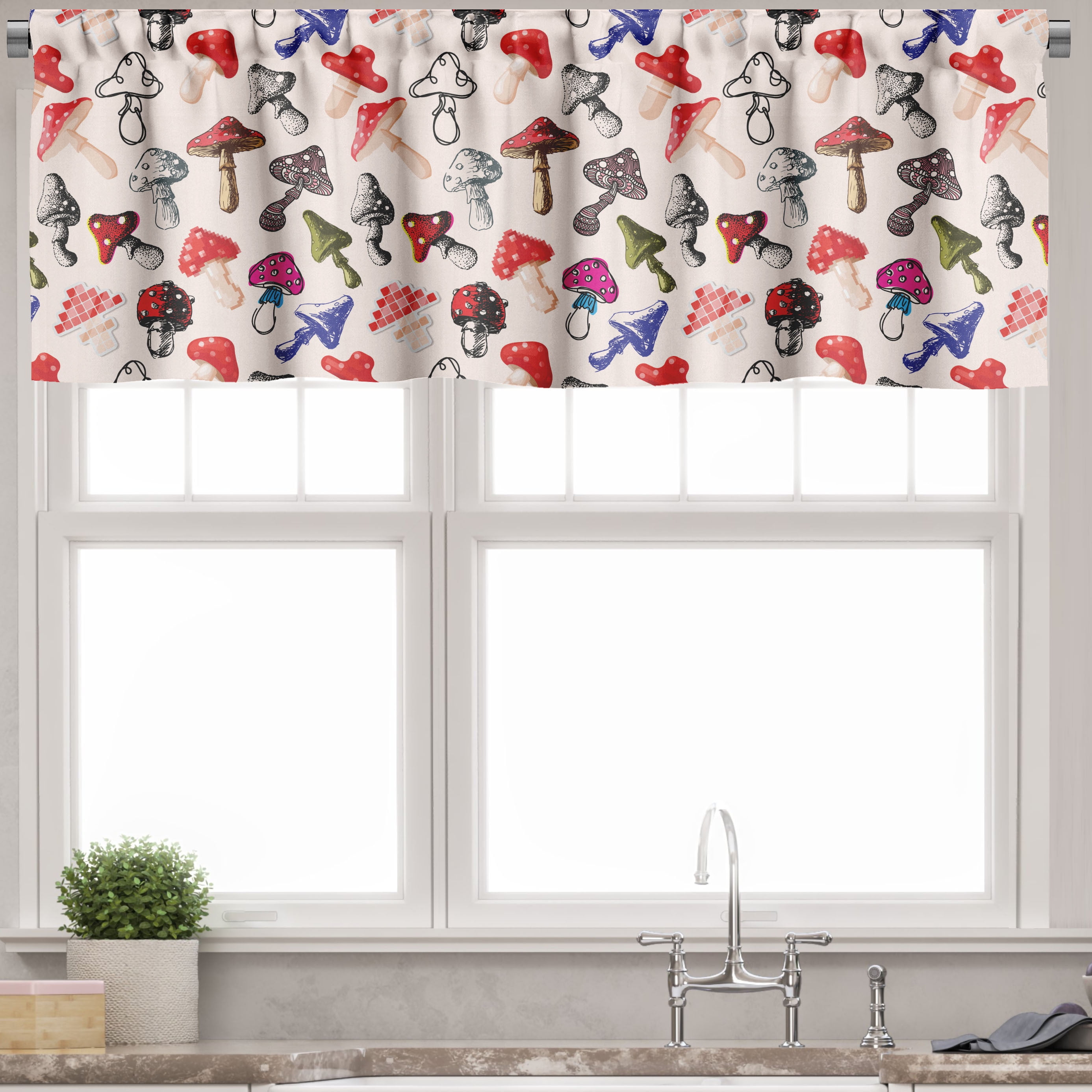 Ambesonne Mushroom Valance Pack of 2, Creative Design Pastel, 54"X12 ...