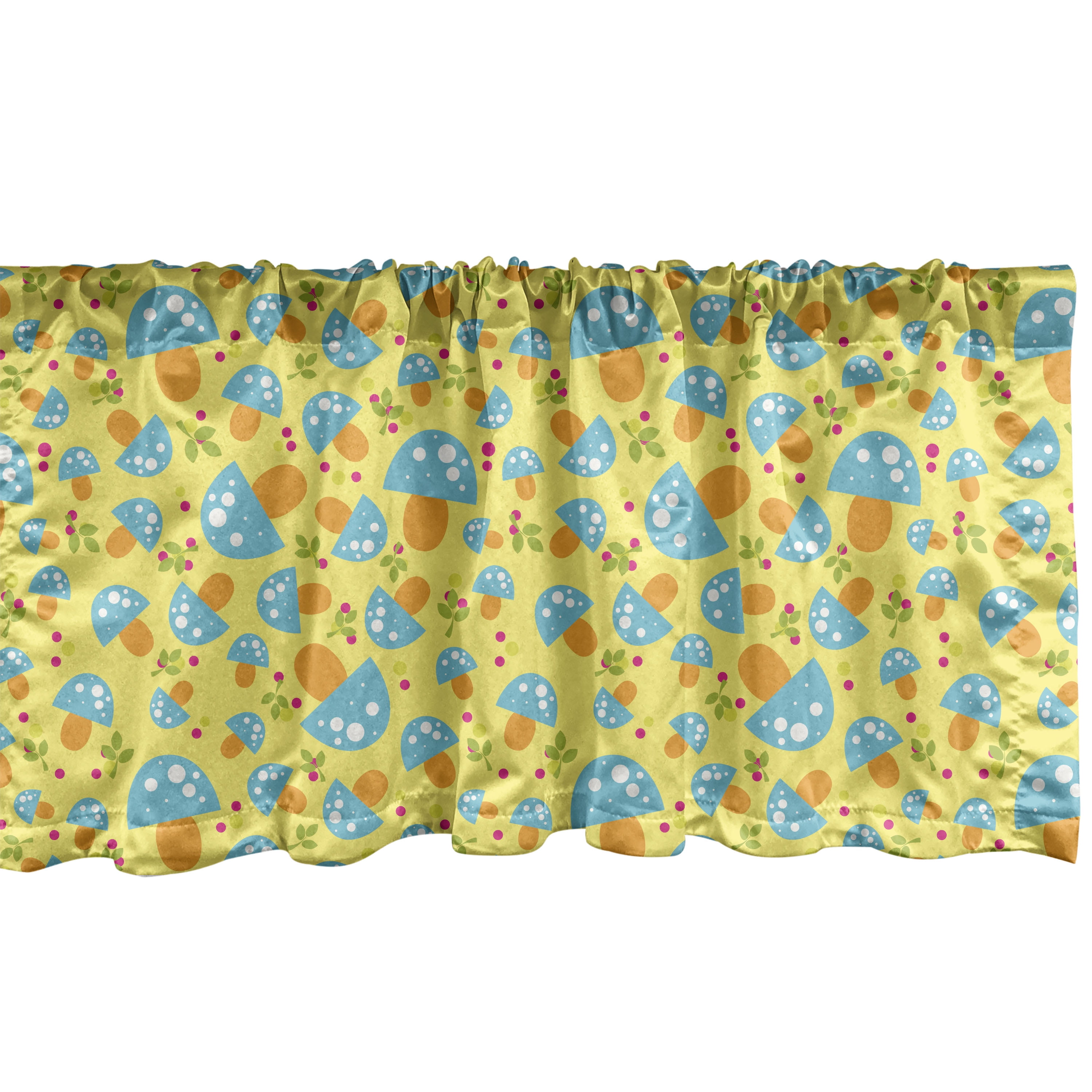Ambesonne Mushroom Window Valance, Mushrooms Pattern, 54" X 12", Yellow ...