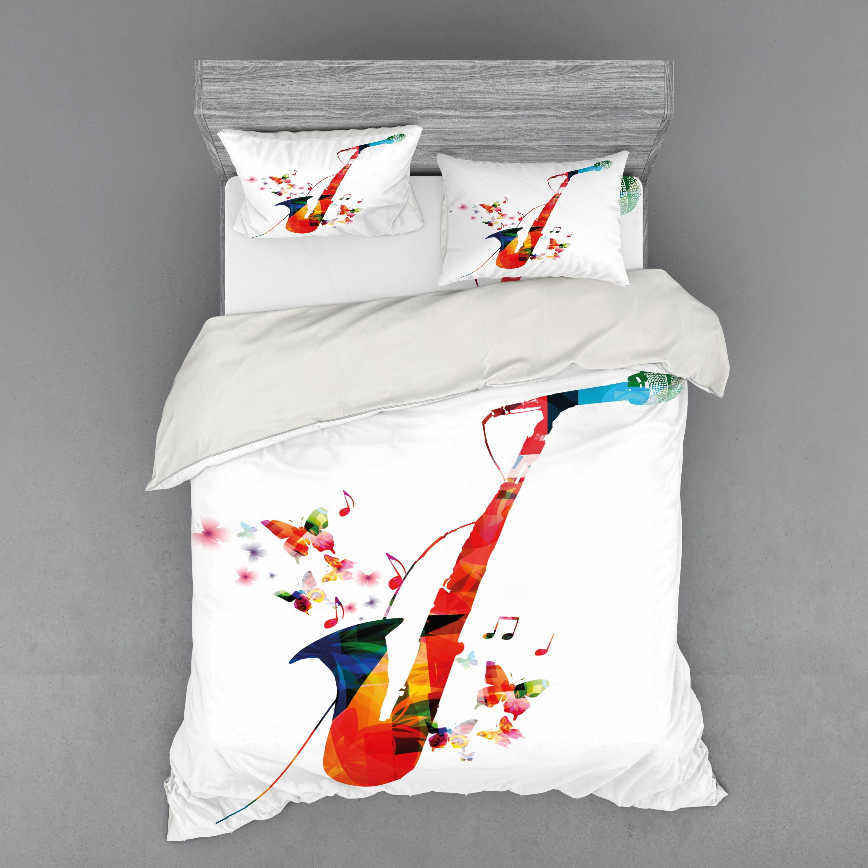 Ambesonne Music Bedding Set 4 Pcs, Butterfly Orchestra Jazz, Queen ...