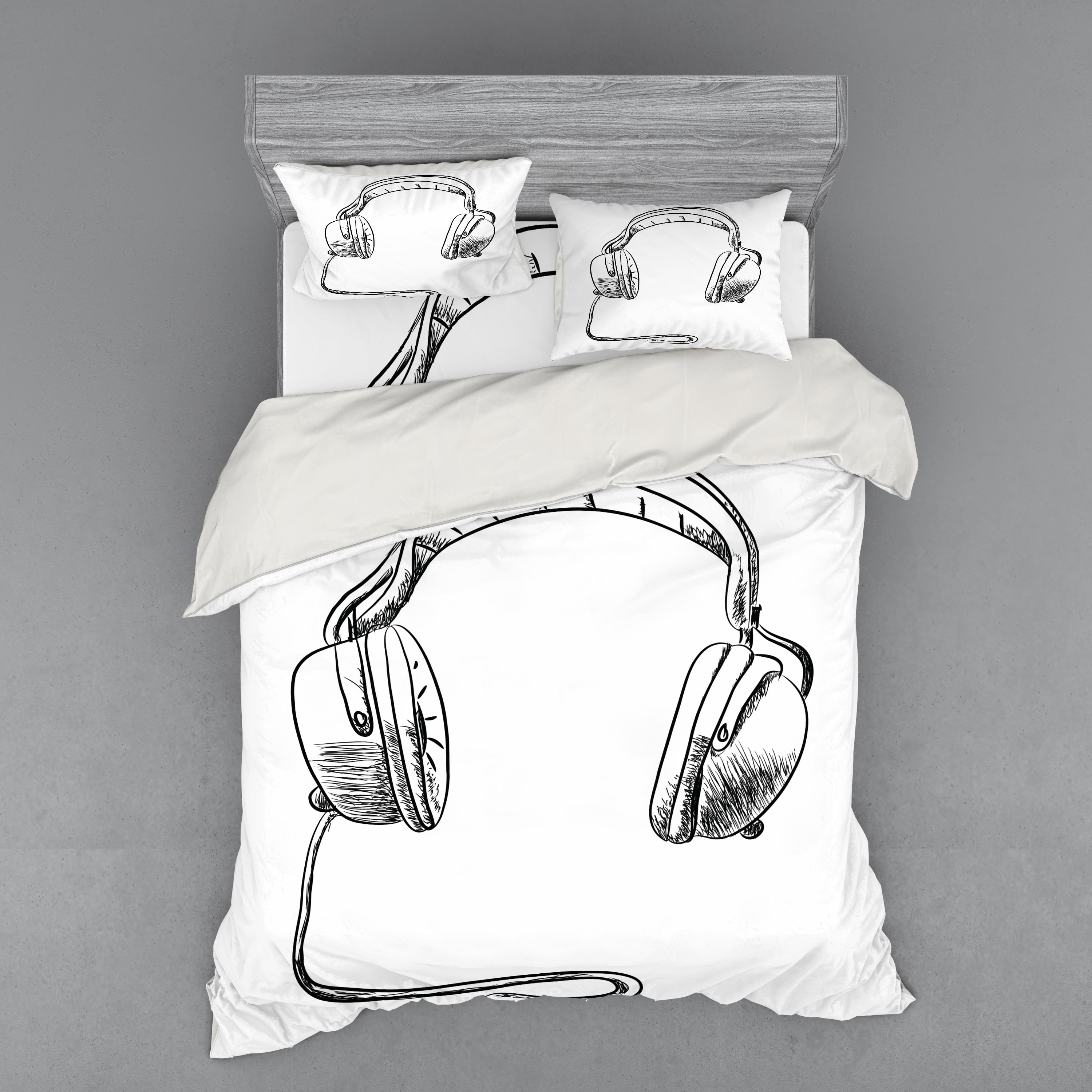 Ambesonne Music Bedding Set 4 Pcs, Sketchy DJ Headphones, Queen, Black ...