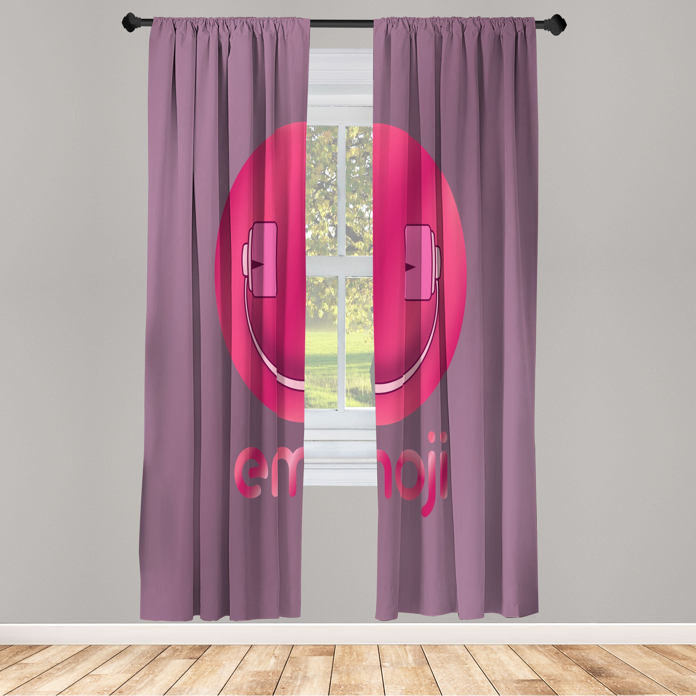 Ambesonne Music Emoji Curtains, Reversed Face Headset, Pair of 28"x95 ...