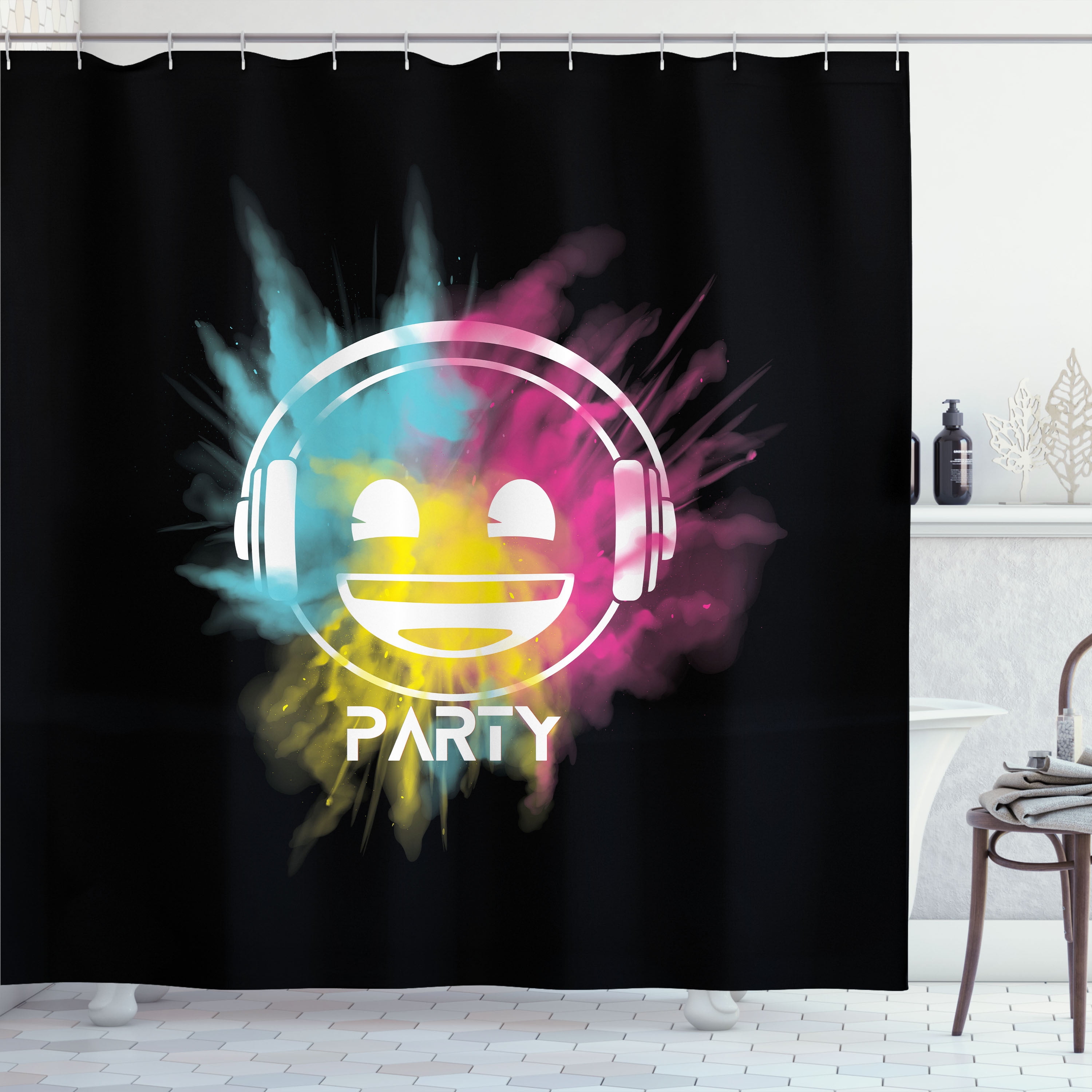 Ambesonne Music Emoji Shower Curtain, Face in Headset Plot, 69"Wx84"L ...
