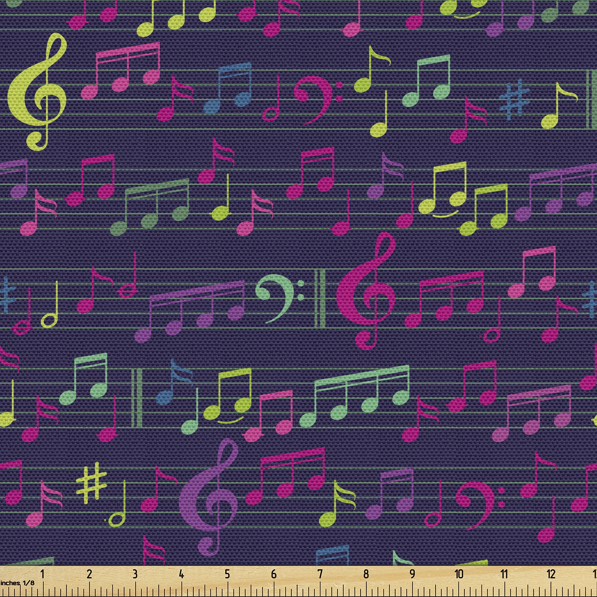 Ambesonne Music Fabric by the Yard Upholstery, Colorful Musical Notes ...