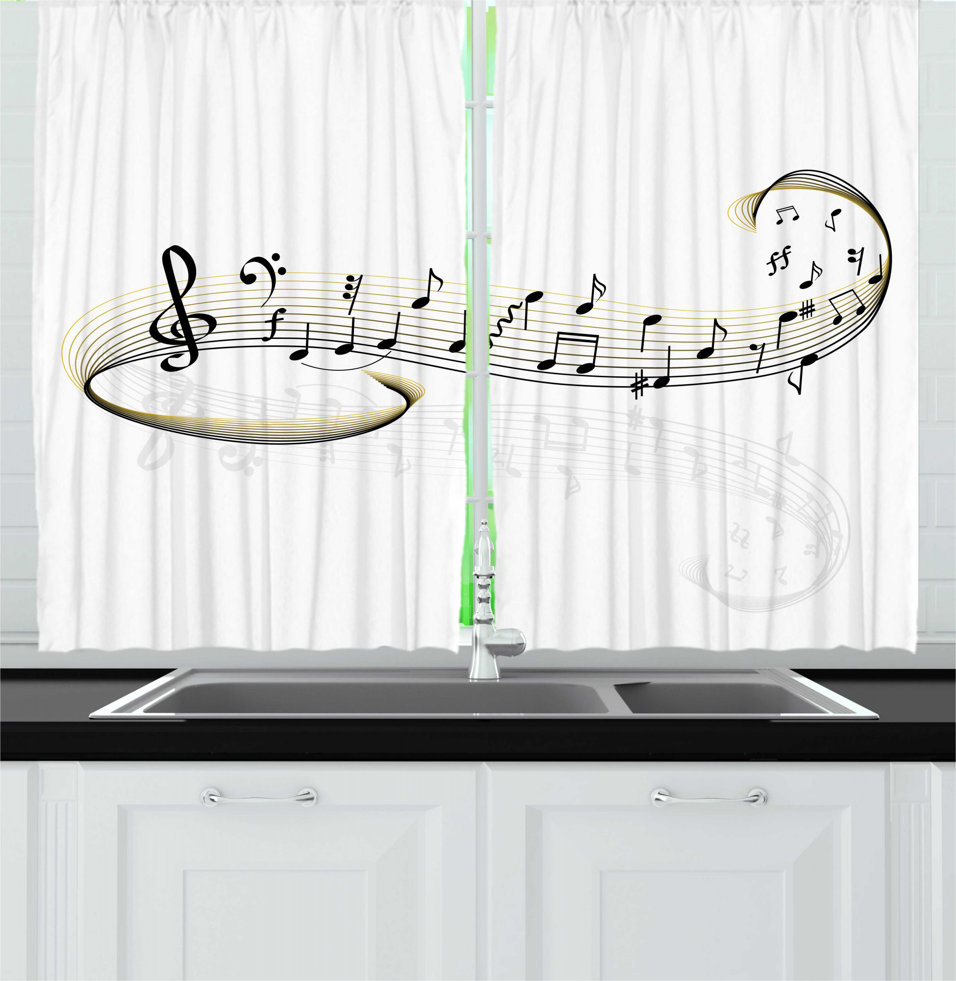 Ambesonne Music Kitchen Curtains, Treble Chef Notes of Music, 55"x45 ...