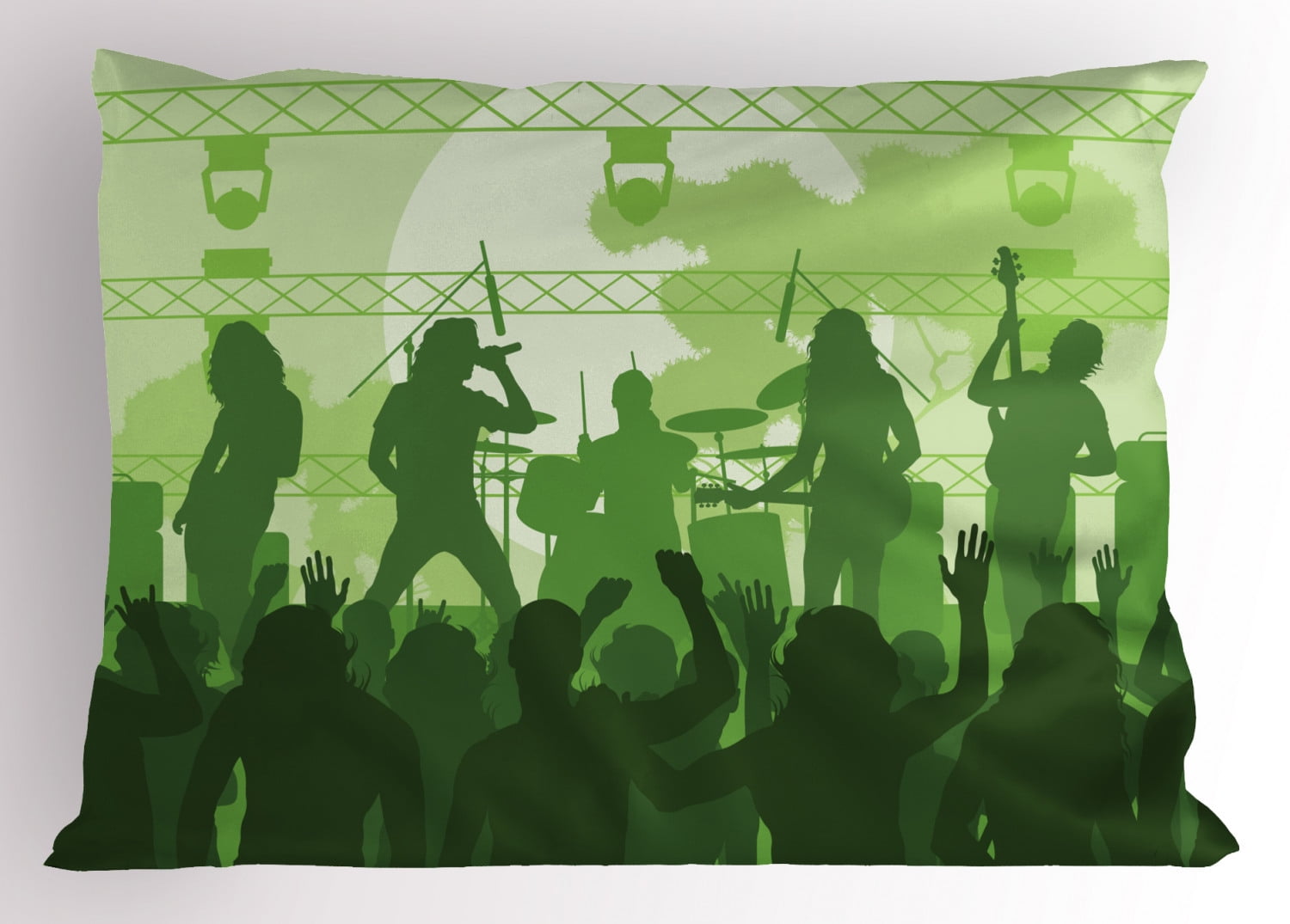 Ambesonne Music Pillow Sham, Band Performing on the Stage, 26" X 20 ...