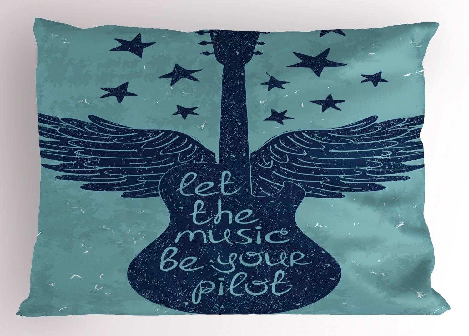 Ambesonne Music Pillow Sham, Guitar Wings Stars Words, 36" X 20", Slate ...