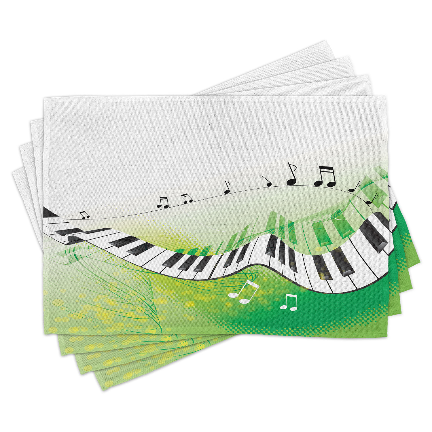 Ambesonne Music Place Mats Set of 4, Piano Keys Green Curvy, Standard ...
