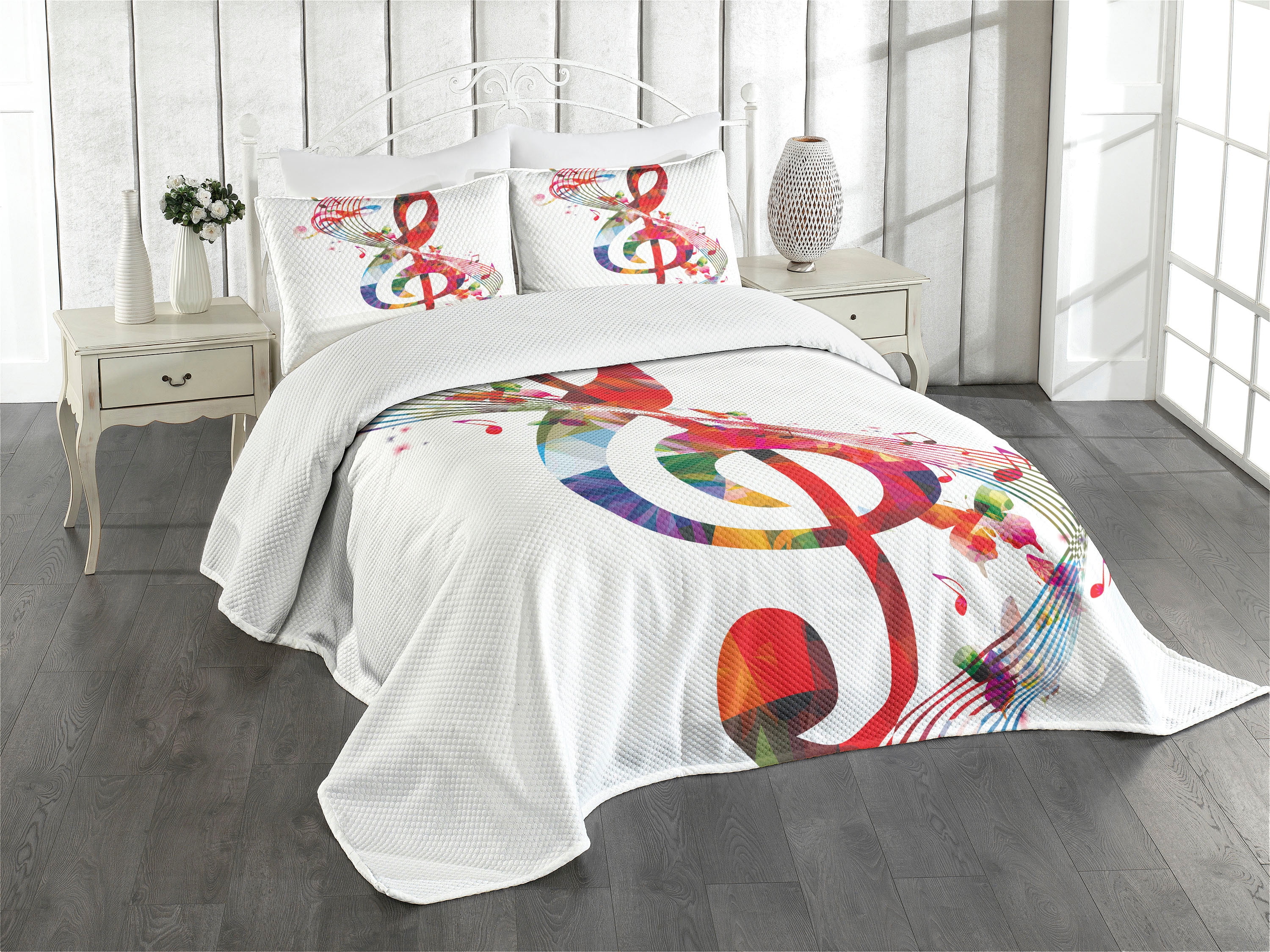 Ambesonne Music Quilted Bedspread Set 3 Pcs, Notes Rhythm Art, King ...