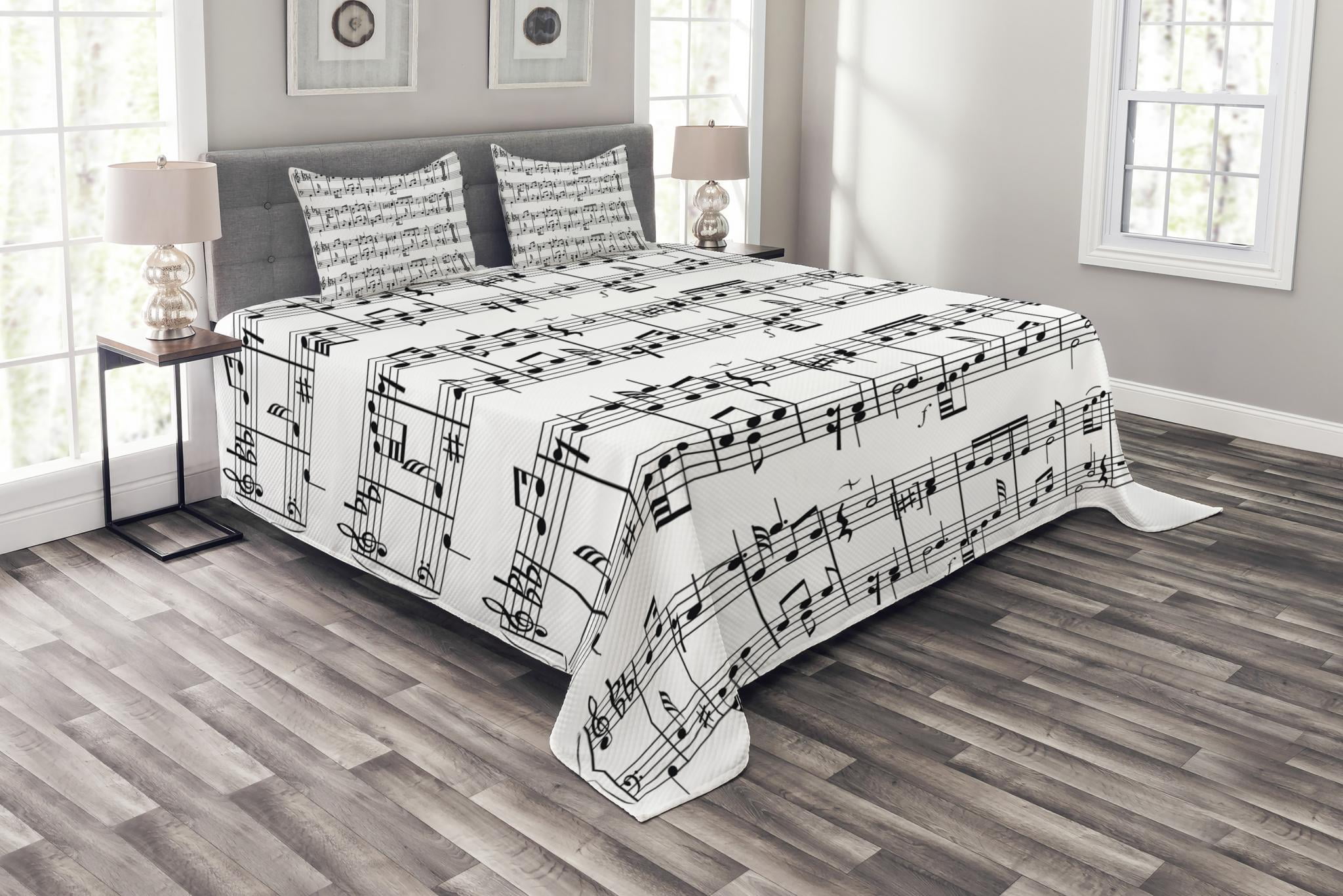 Ambesonne Music Quilted Bedspread Set 3 Pcs, Notes on the Clef, King ...