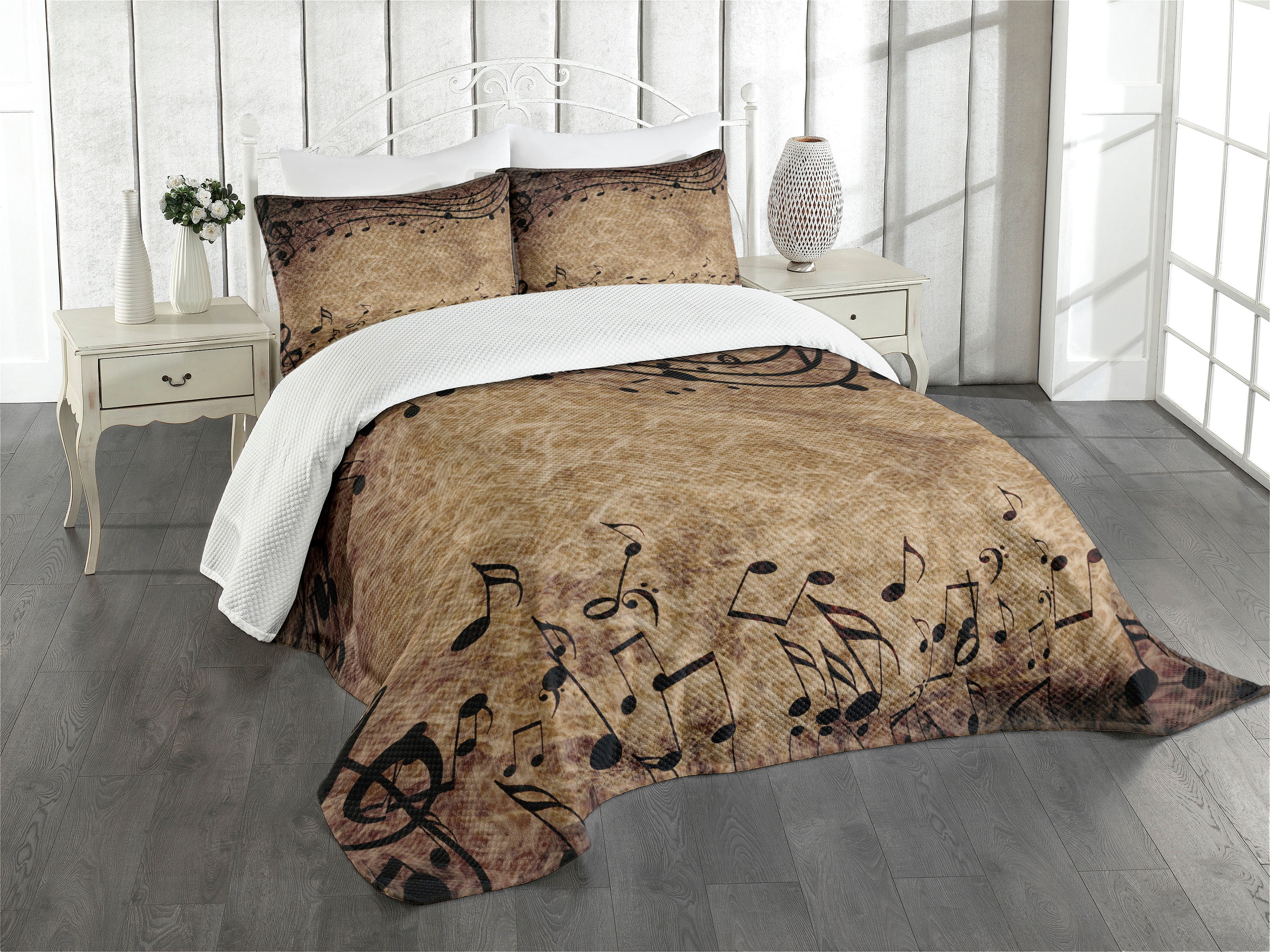 Ambesonne Music Quilted Bedspread Set 3 Pcs, Notes with Sheet ...