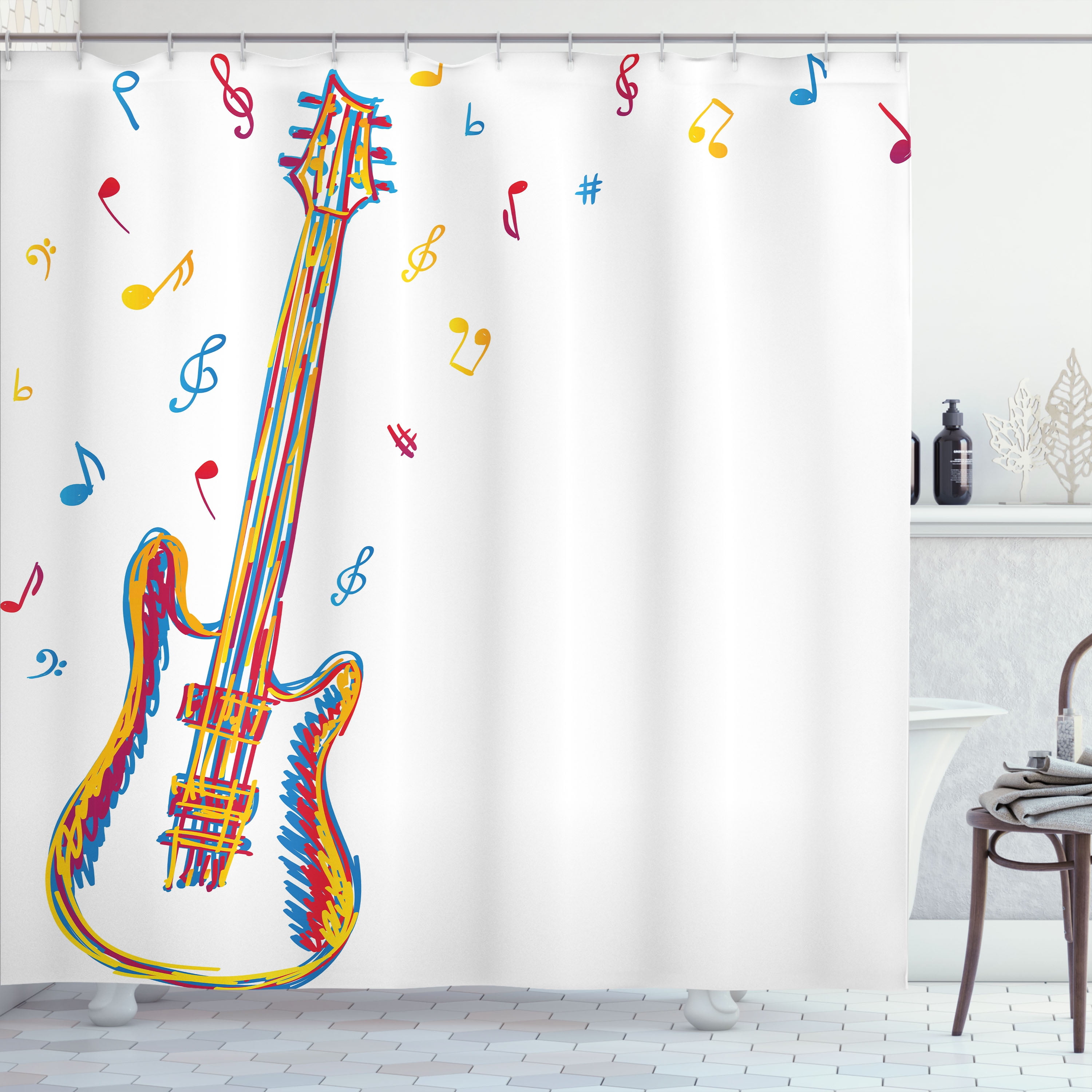 Ambesonne Music Shower Curtain, Doodle Style Guitar Art, 69"Wx70"L ...