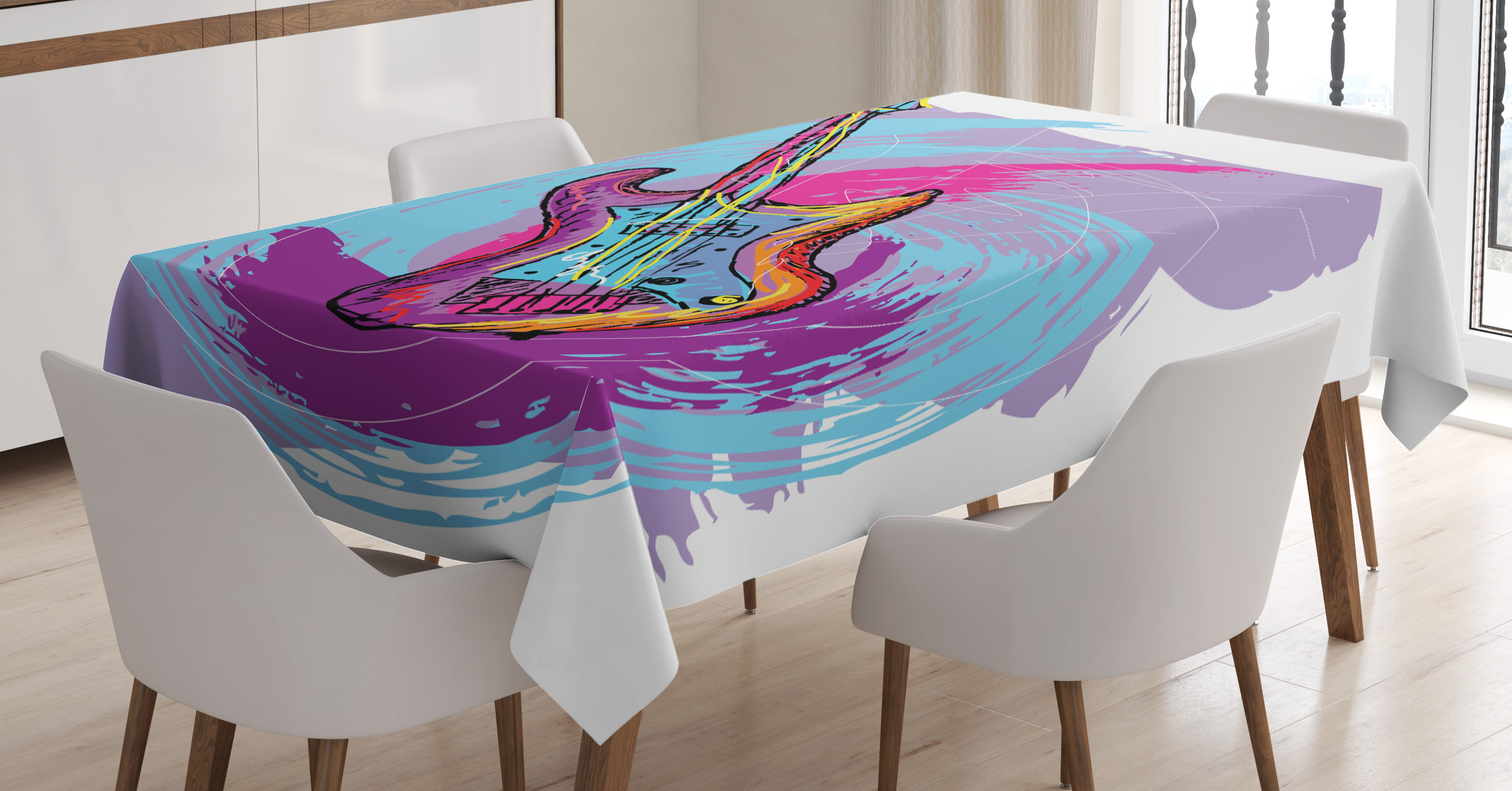 Ambesonne Music Tablecloth Rectangular Table Cover, Hand Drawn Guitar ...