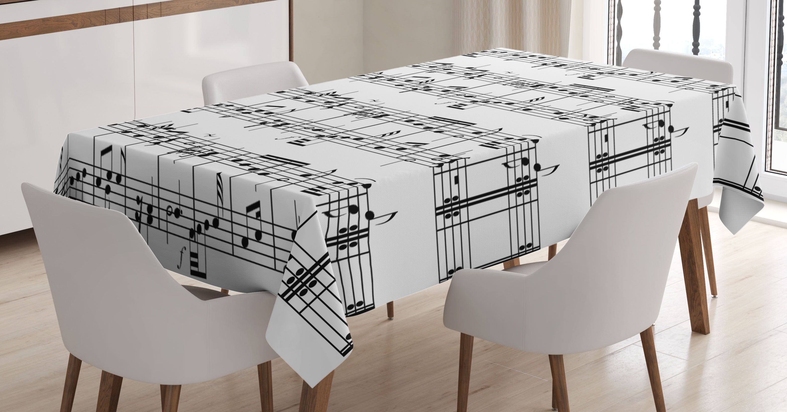 Ambesonne Music Tablecloth Rectangular Table Cover, Notes on the Clef ...