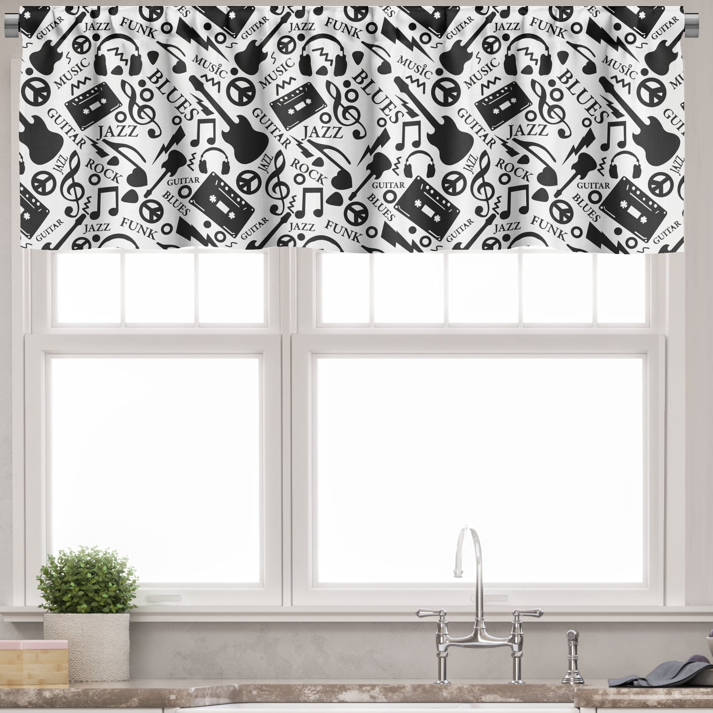 Ambesonne Music Window Valance, Blues Jazz Punk Rock Sign, 54" X 18 ...