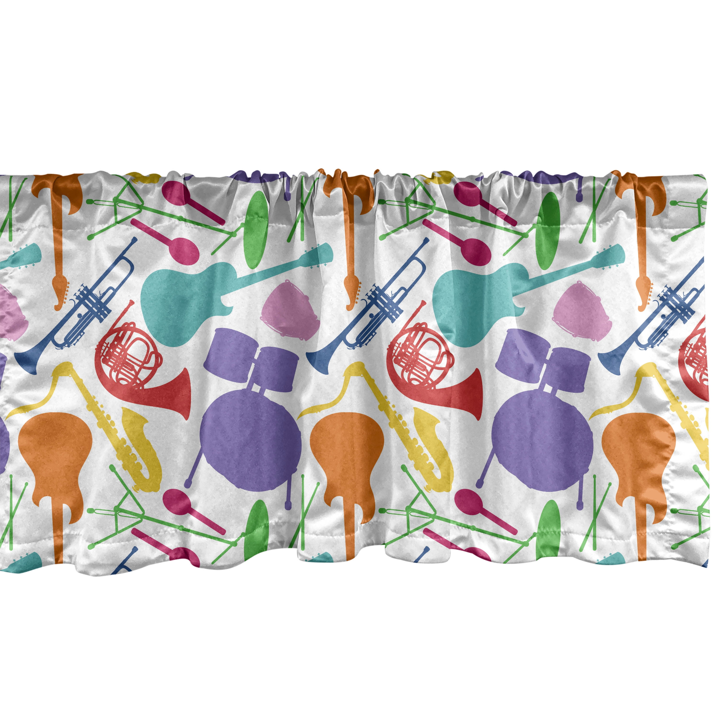 Ambesonne Music Window Valance, Colorful Instruments Bass, 54" X 12 ...