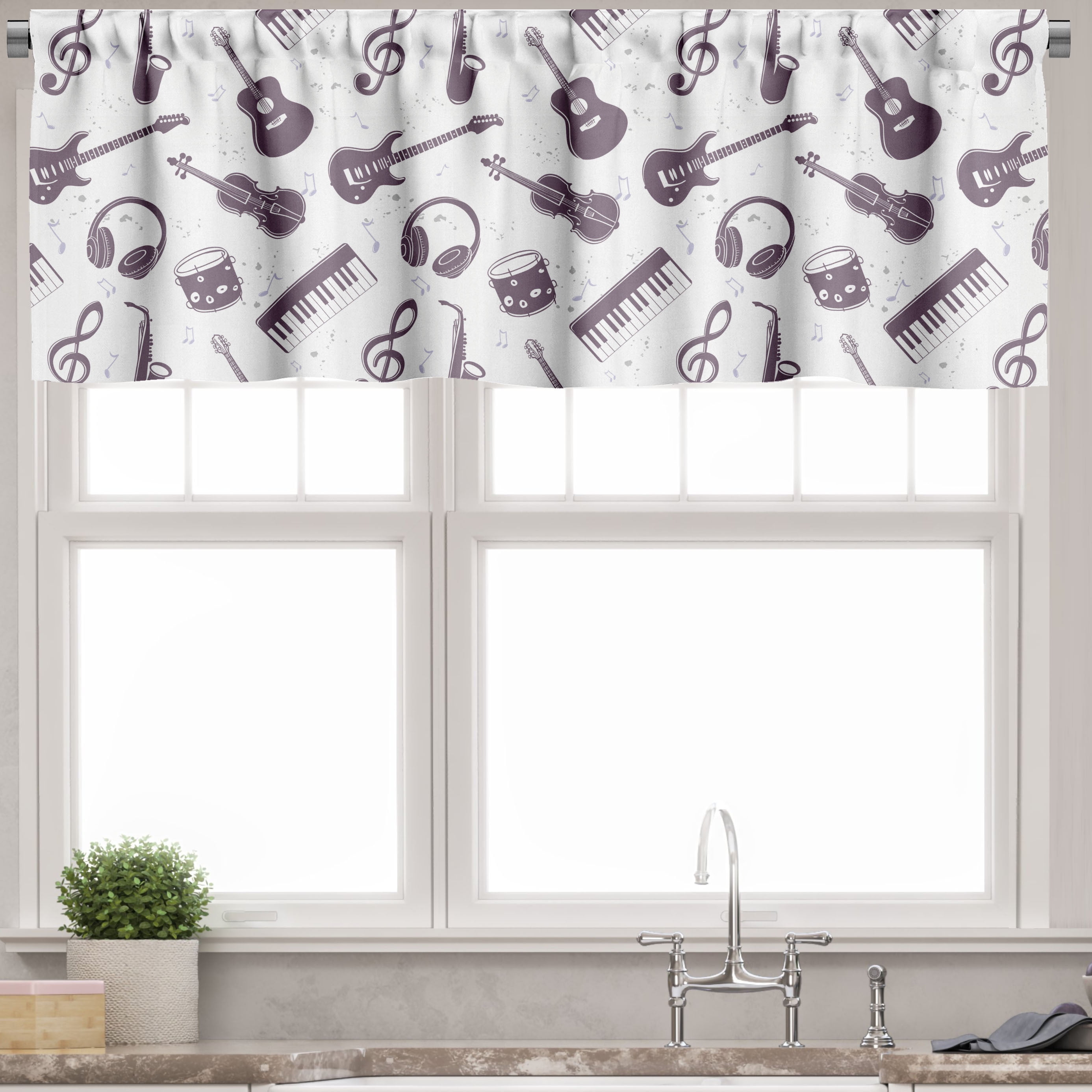 Ambesonne Music Window Valance, Musical Instruments and Notes, 54" X 18 ...