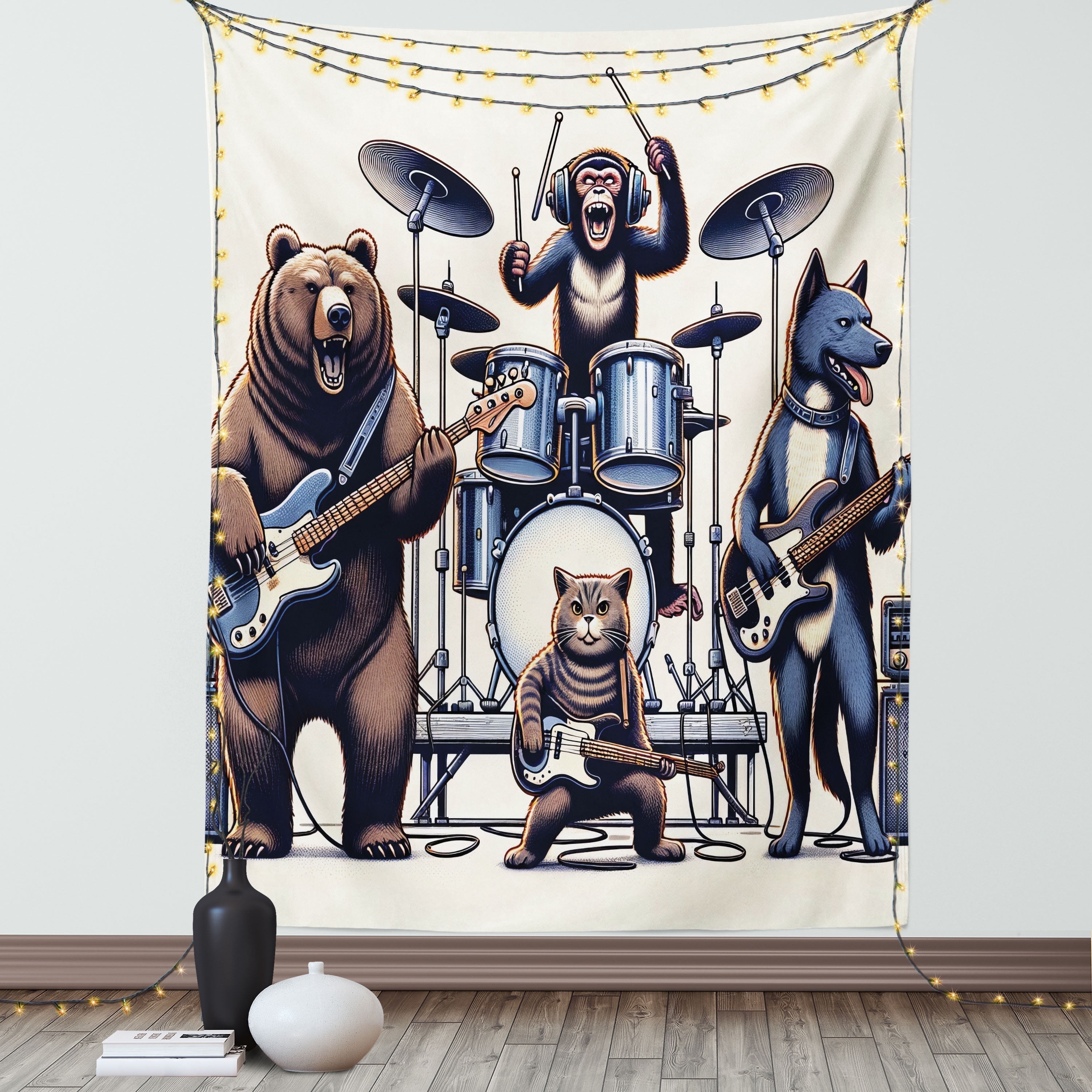 Ambesonne Musician Animals Tapestry Wall Hanging, Wolf Bear Monkey, 40 ...