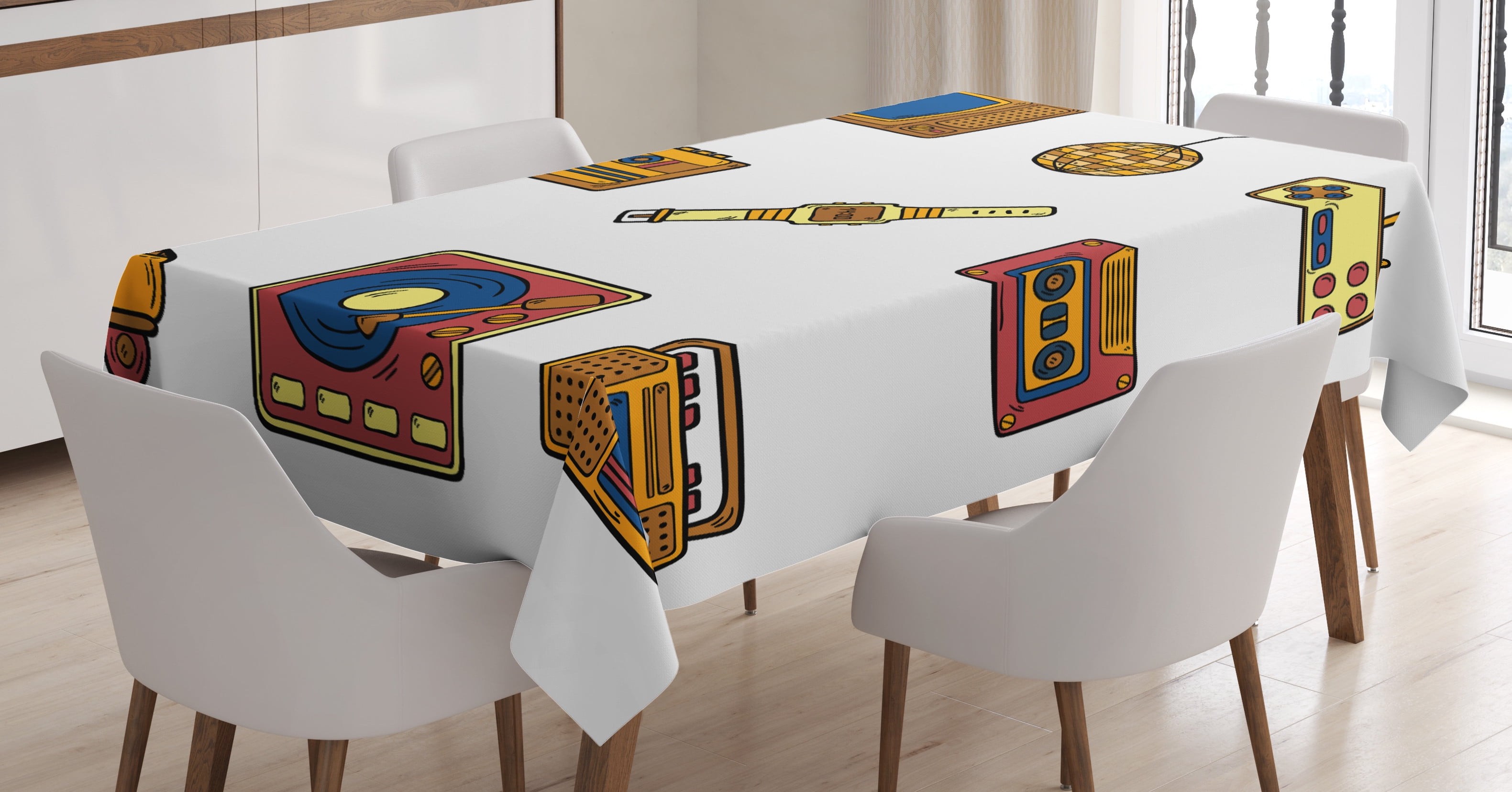 Ambesonne Mustard Navy Tablecloth Rectangular Table Cover, Cartoon ...