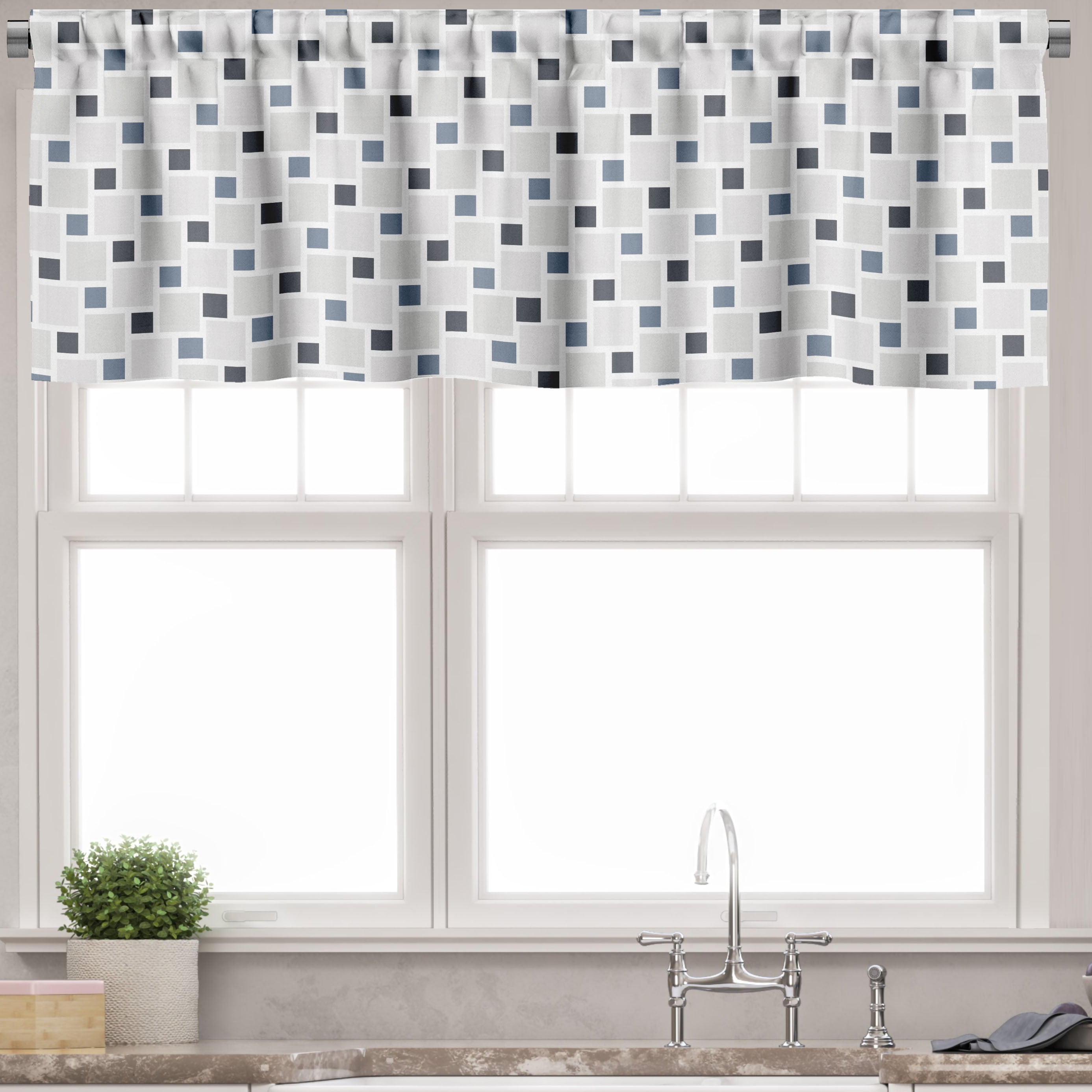 Ambesonne Muted Colors Window Valance Geometric Grid Squares 54 X 18