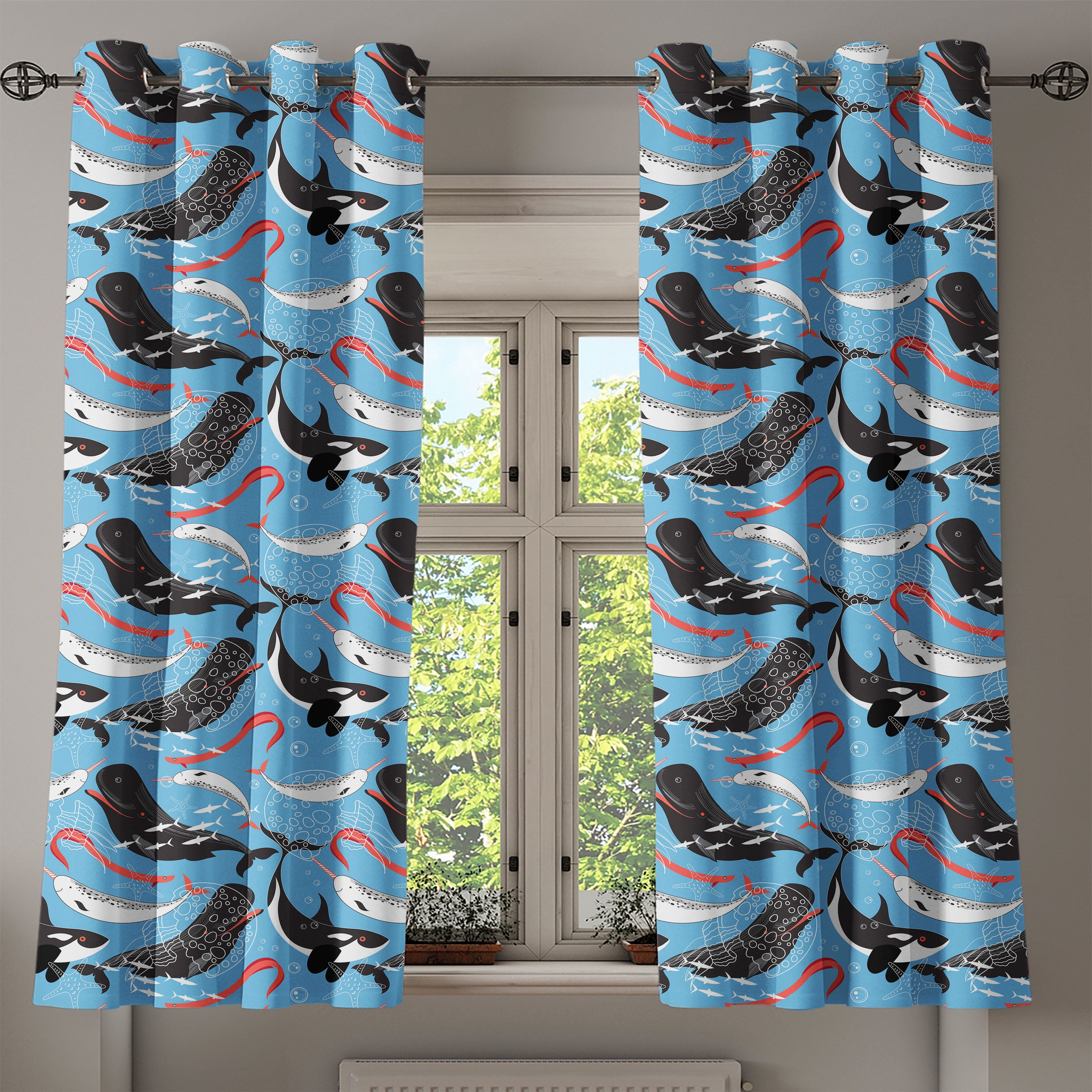 Ambesonne Narwhal Grommet Curtain, Arctic Ocean Fauna, 50" x 54", Blue ...