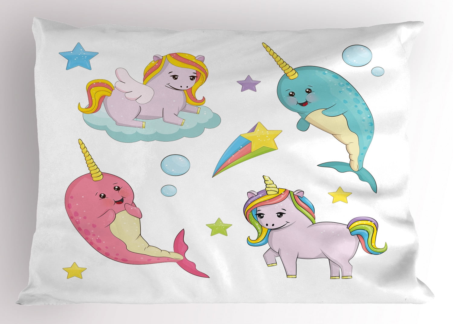 Ambesonne Narwhal Pillow Sham, Colorful Rainbow Animal, 26" X 20 ...