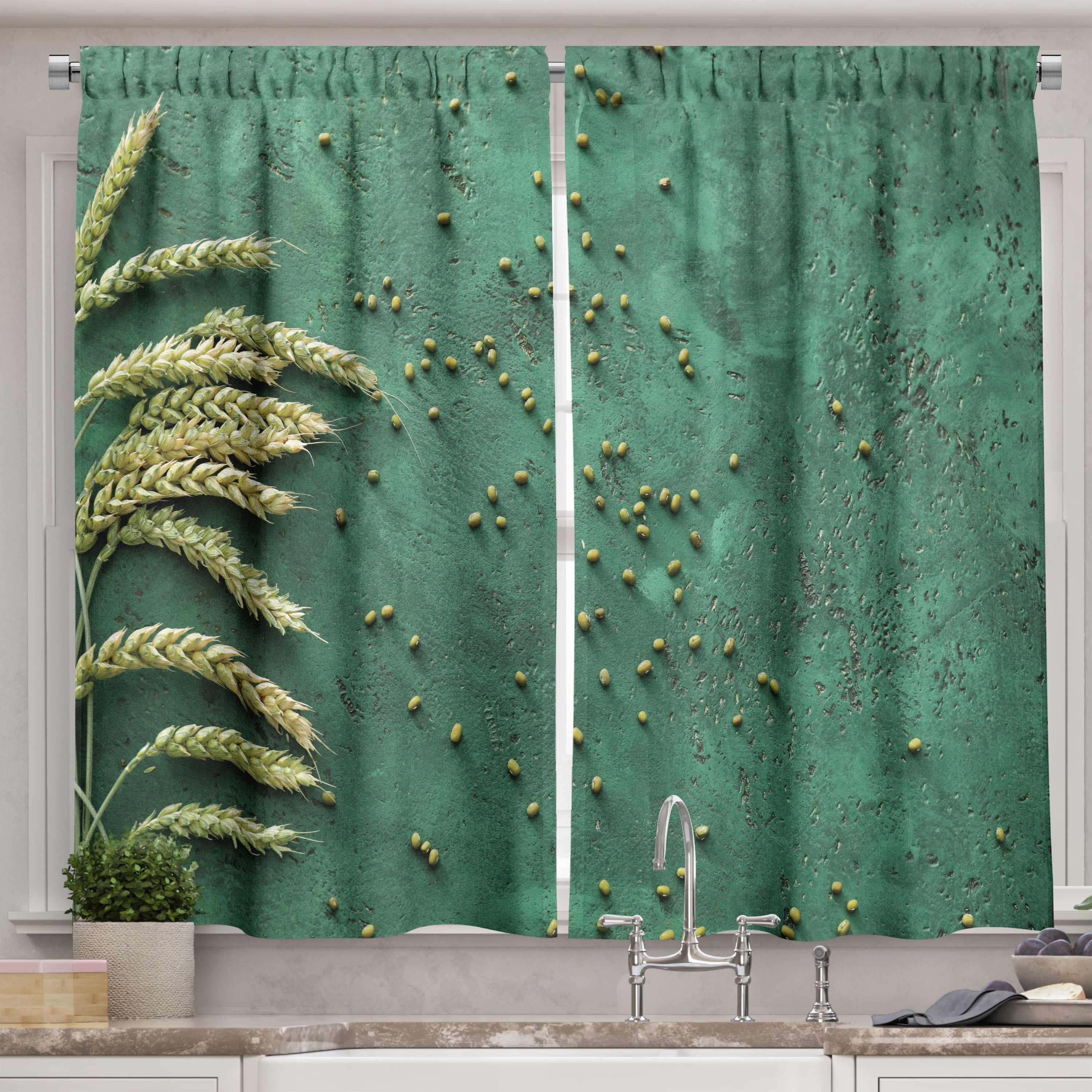 Ambesonne Natural Color Kitchen Curtains, Agriculture Art Wheat, 55"x45 ...