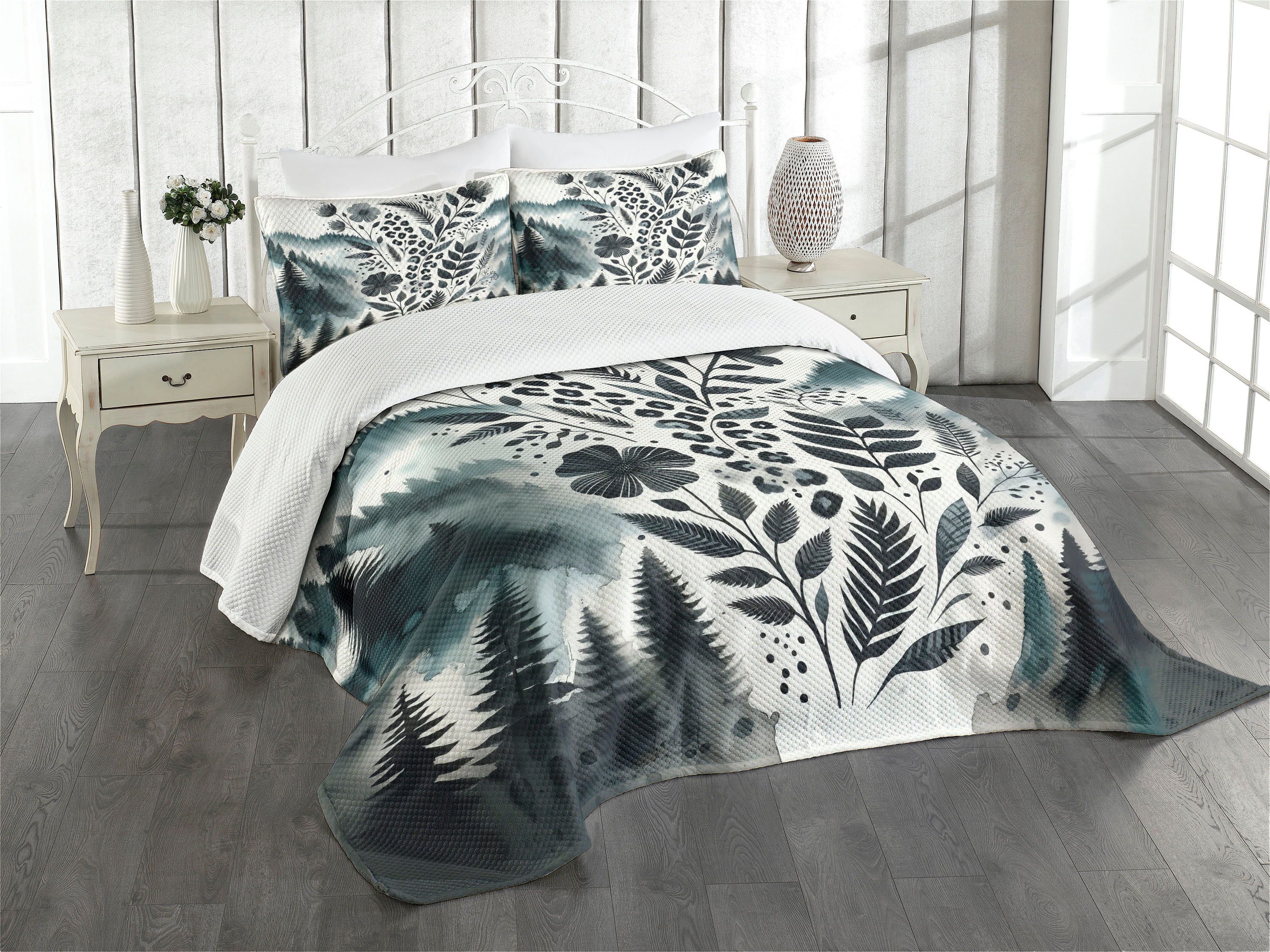 Ambesonne Nature Art Quilted Bedspread Set 3 Pcs, Mountains Nordic ...