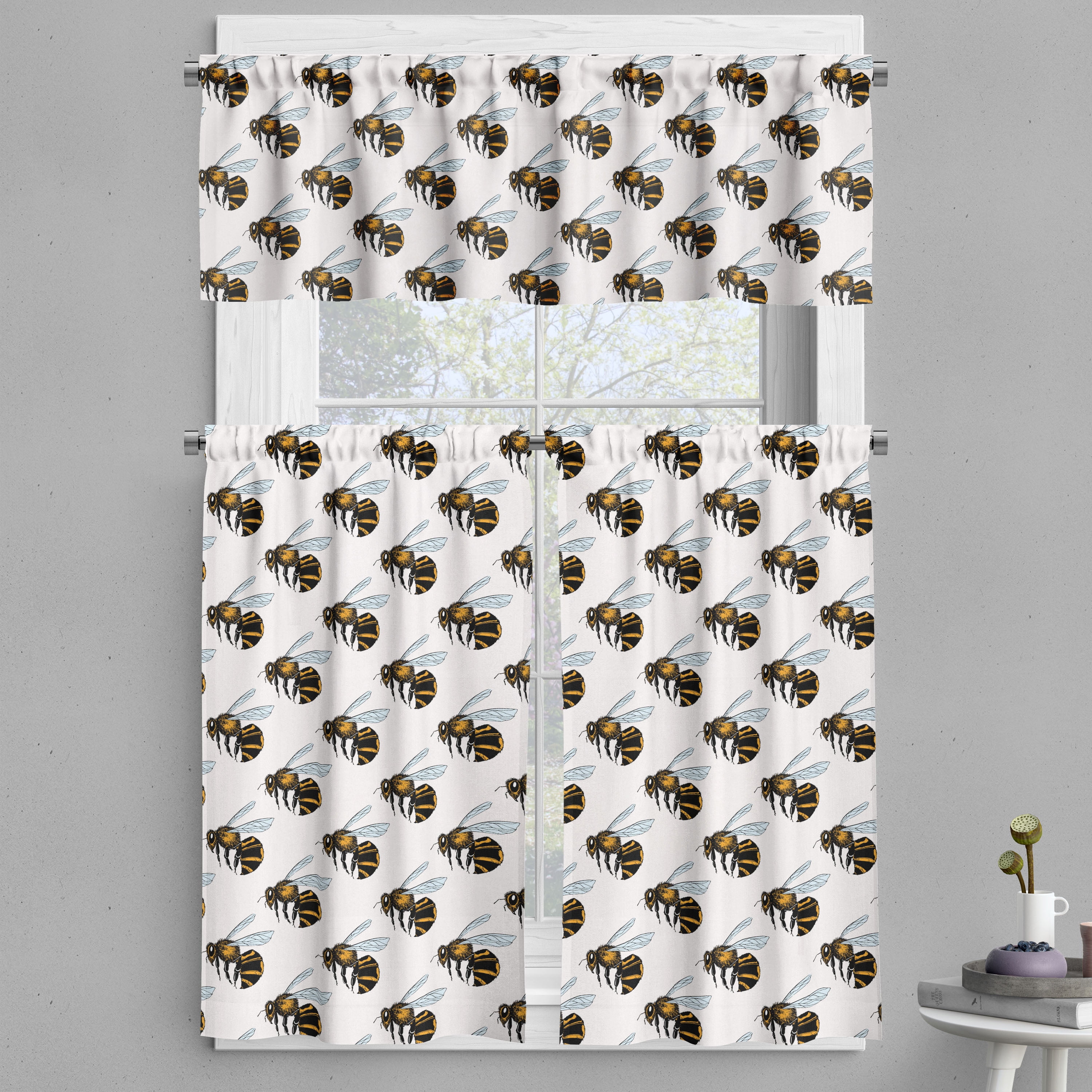 Ambesonne Nature Art Valance & Curtain, Detailed Buzzing Bee, 55"x45 ...