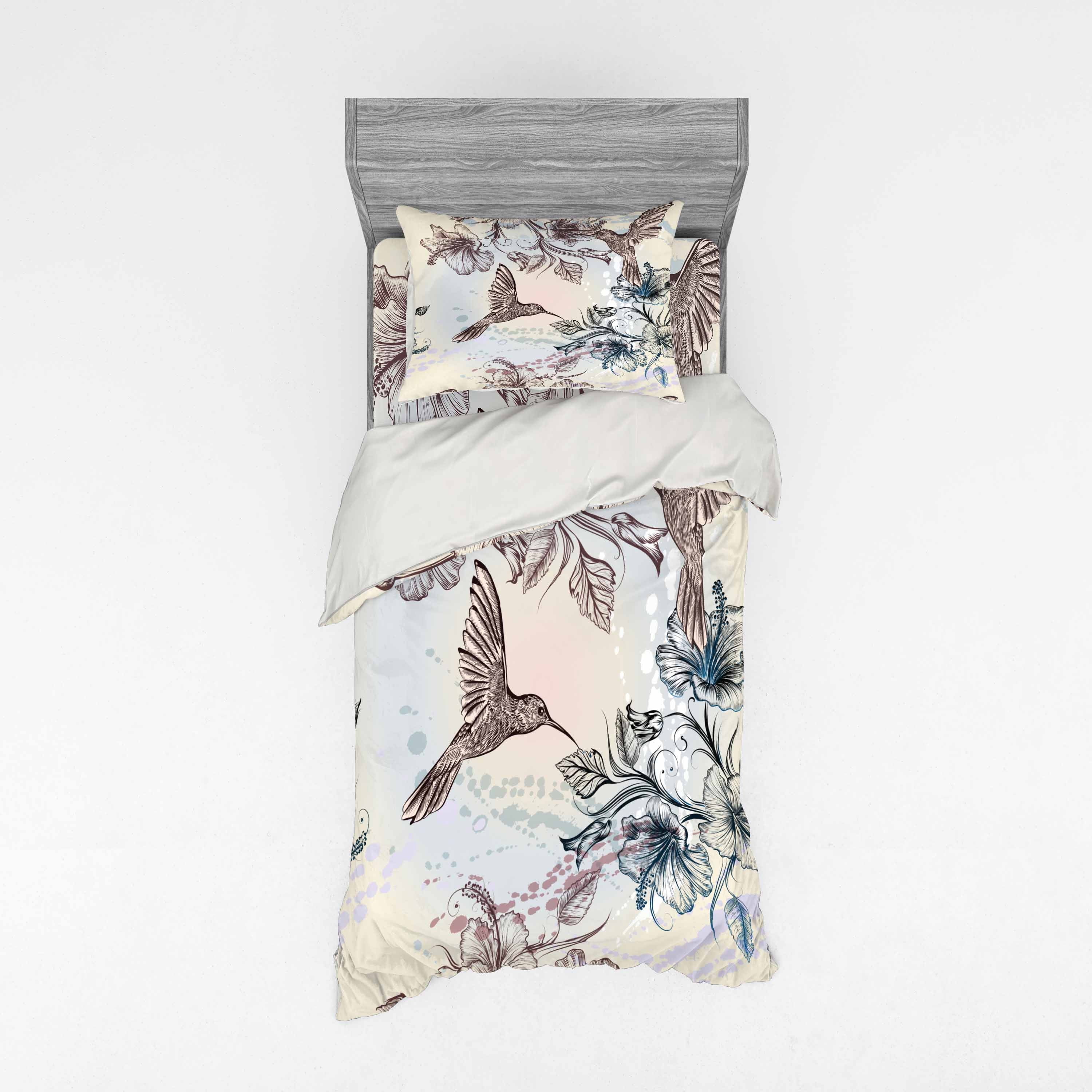 Ambesonne Nature Bedding Set 3 Pcs, Birds Hibiscus Flowers, Twin XL ...