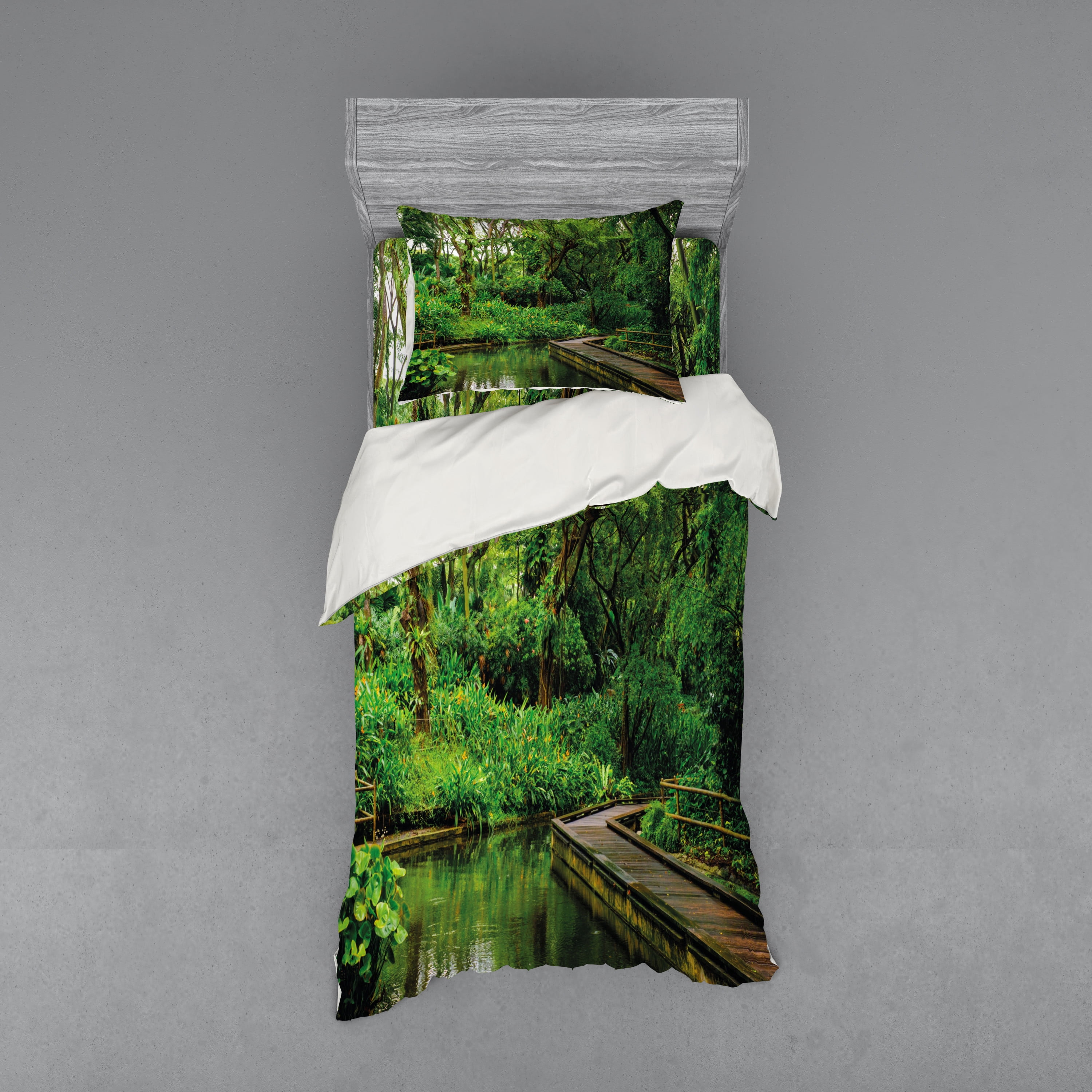 Ambesonne Nature Bedding Set 3 Pcs, Wild Exotic Forest Pier, Twin ...