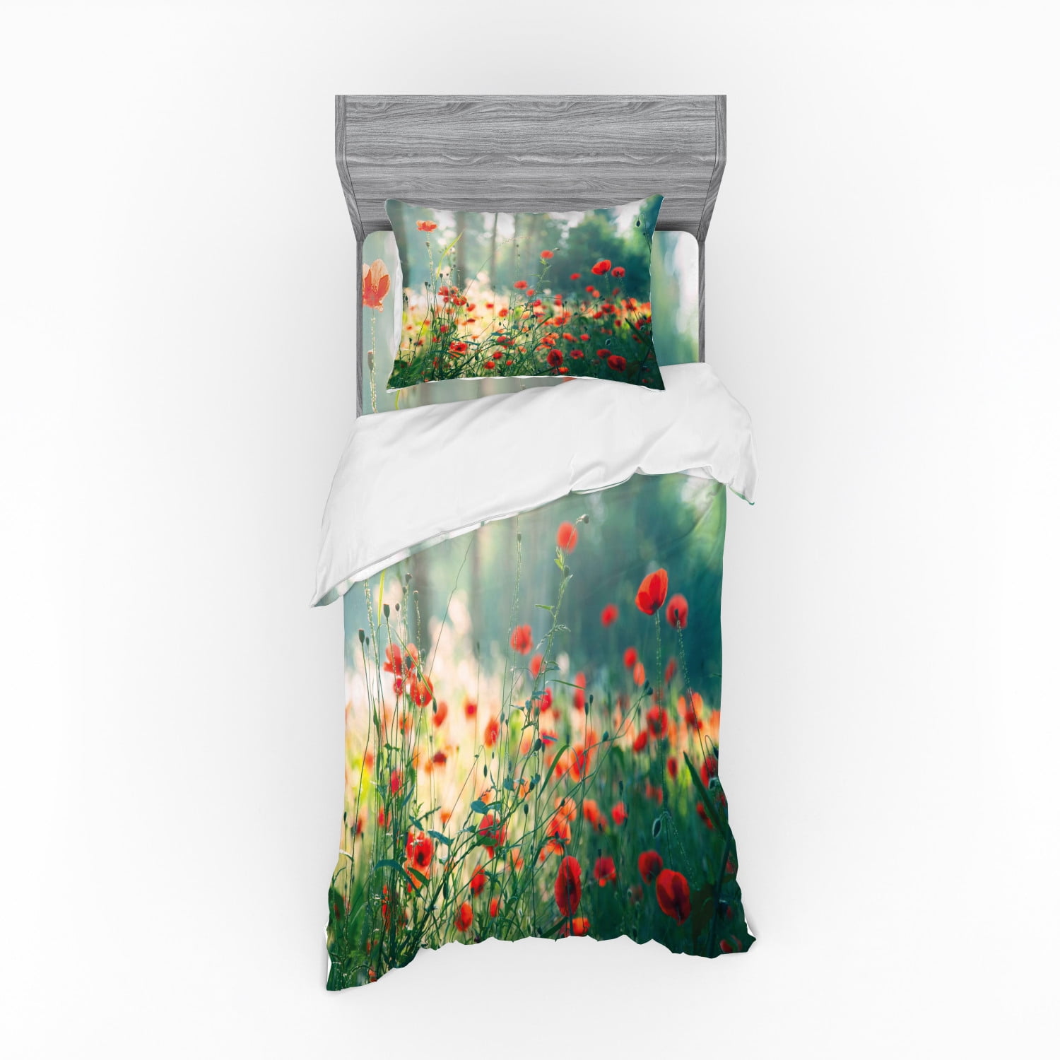 Ambesonne Nature Bedding Set 3 Pcs, Wild Red Poppy Field, Twin, Red ...