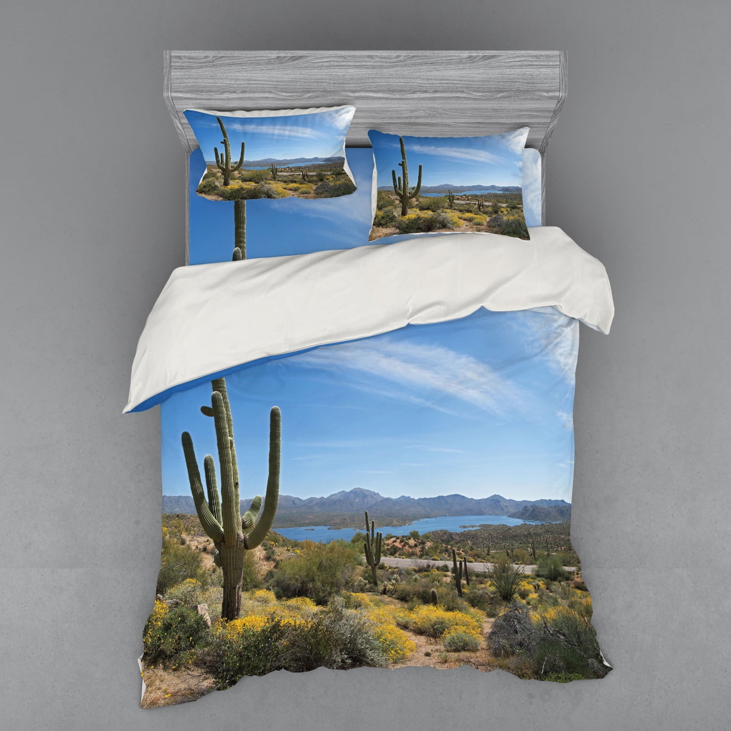 Ambesonne Nature Bedding Set 4 Pcs, Cactus on the Valley, Queen, Blue ...