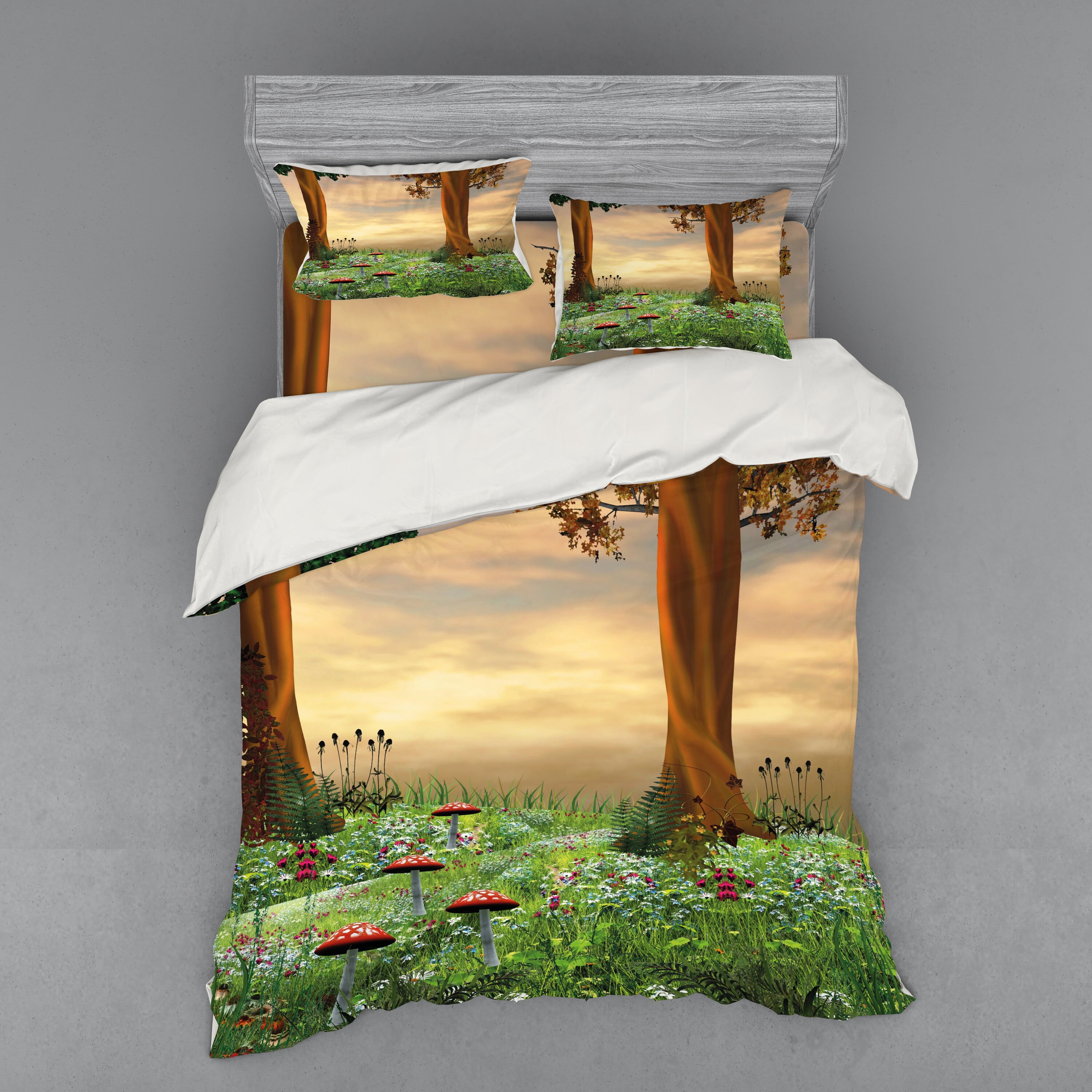Ambesonne Nature Bedding Set 4 Pcs, Enchanted Woods Sunset, Queen ...