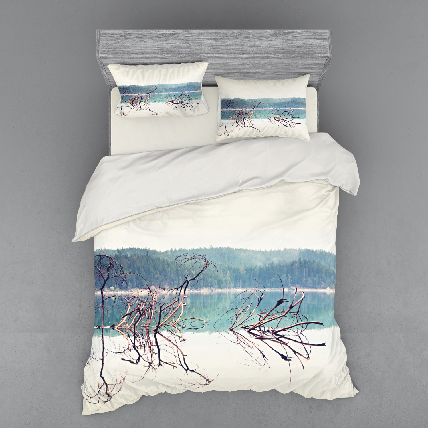 Ambesonne Nature Bedding Set 4 Pcs, Fallen Tree in Beach, Queen, Cream ...