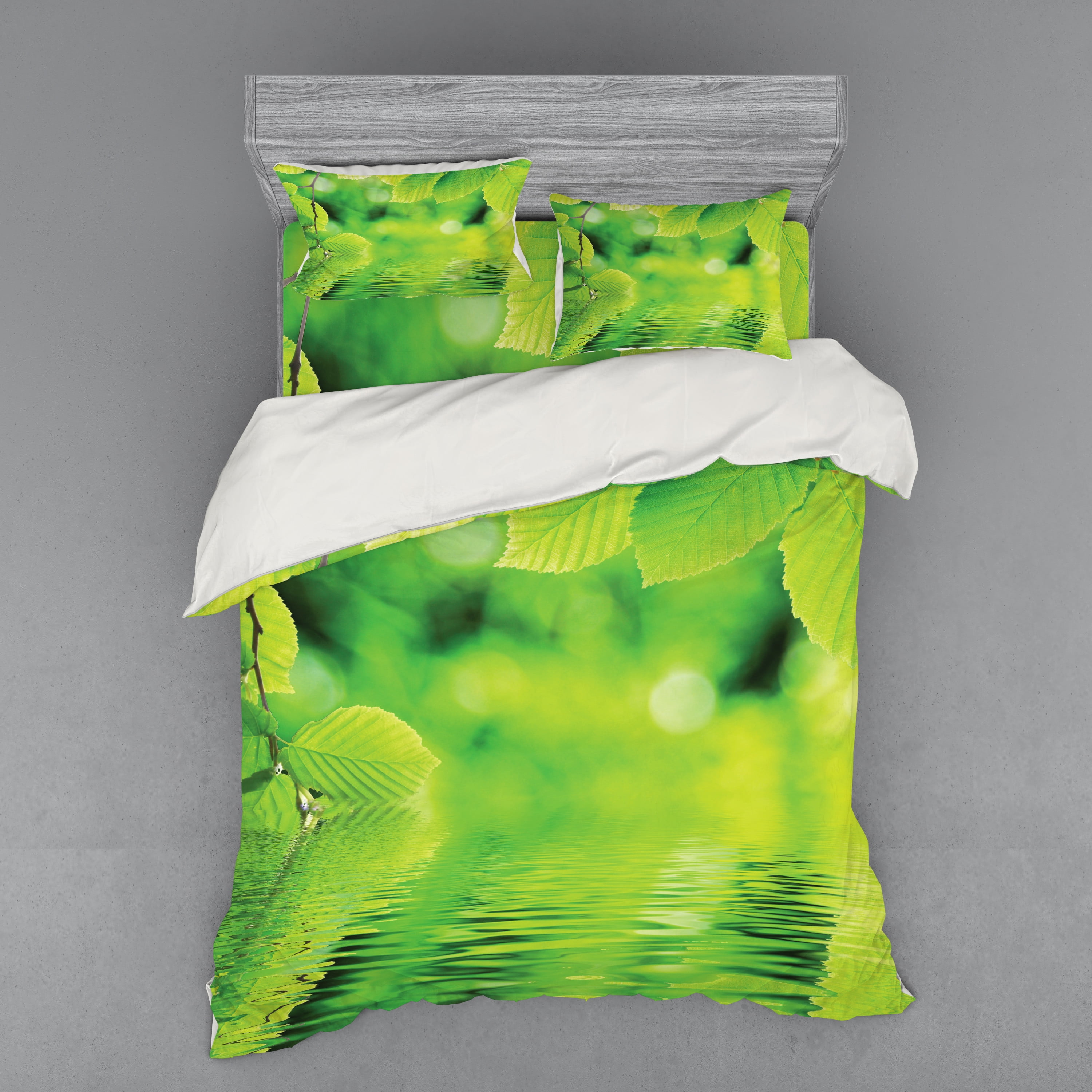 Ambesonne Nature Bedding Set 4 Pcs, Leaves and River Peace, Queen ...