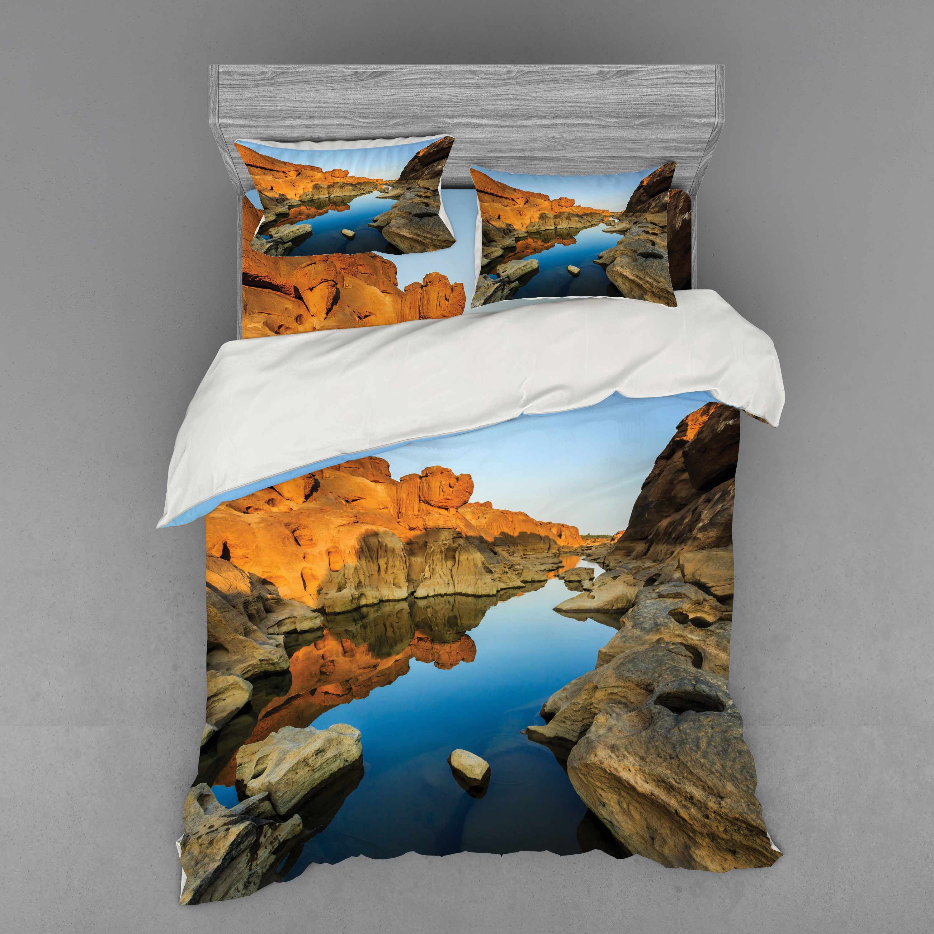 Ambesonne Nature Bedding Set 4 Pcs, River Between Cliffs, Queen, Blue ...