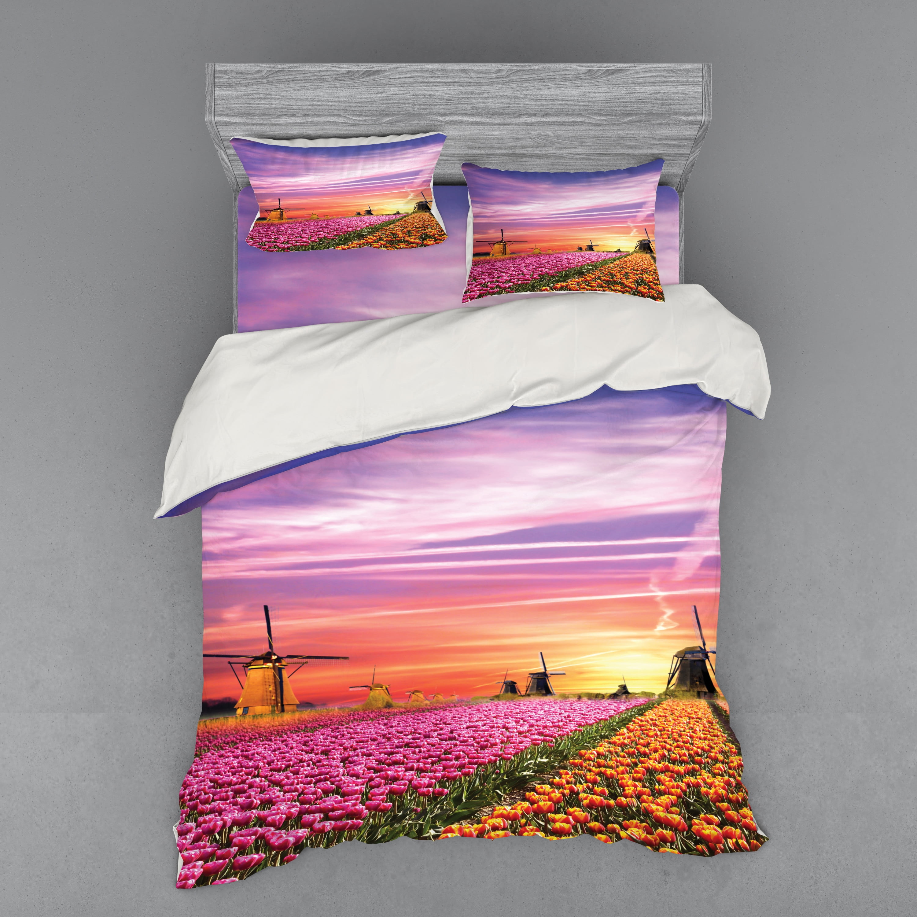 Ambesonne Nature Bedding Set 4 Pcs, Scenic Tulip Fields, Queen, Orange ...