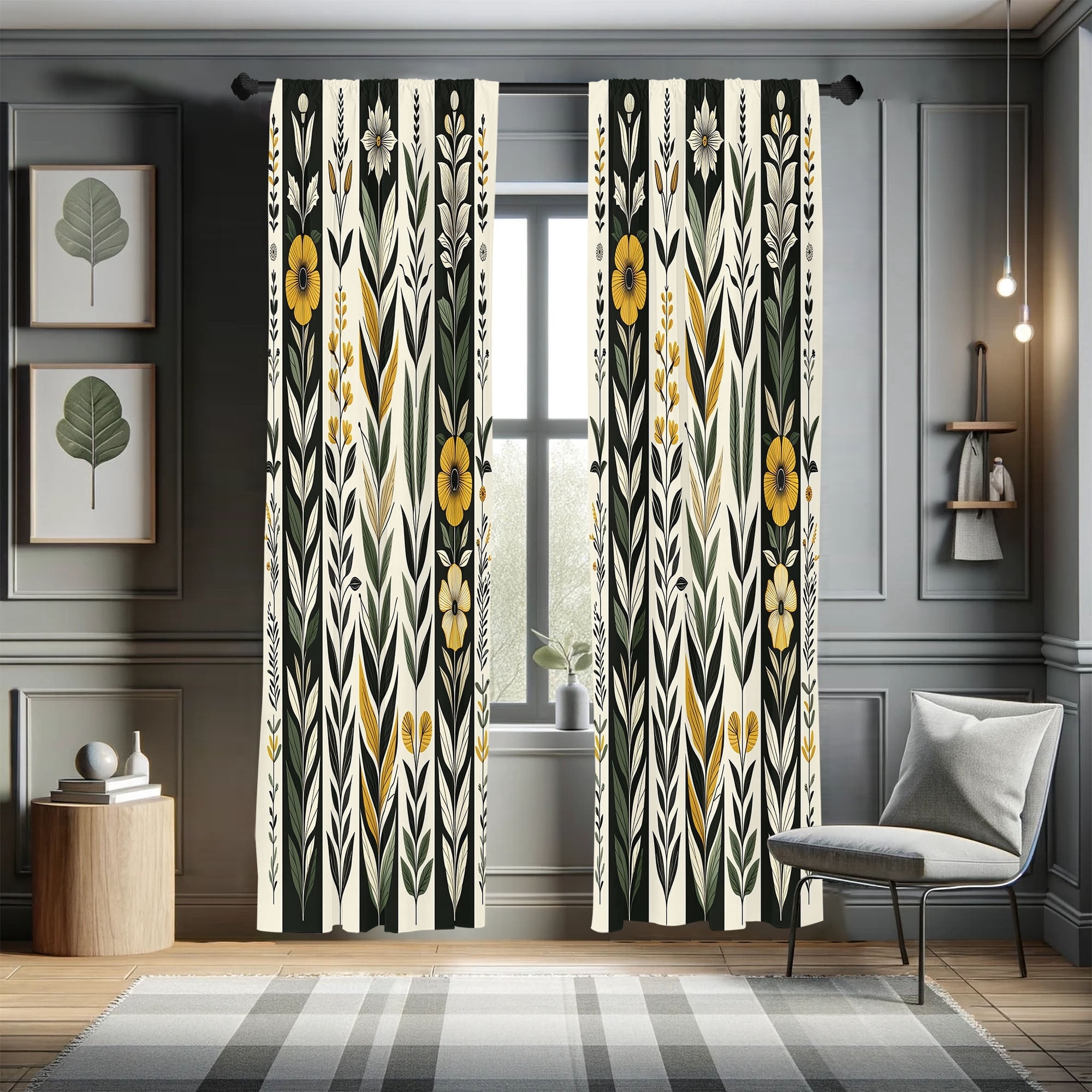 Ambesonne Nature Boho Curtains 2 Panel Set, Jungle Dreamy Leaves, Pair ...