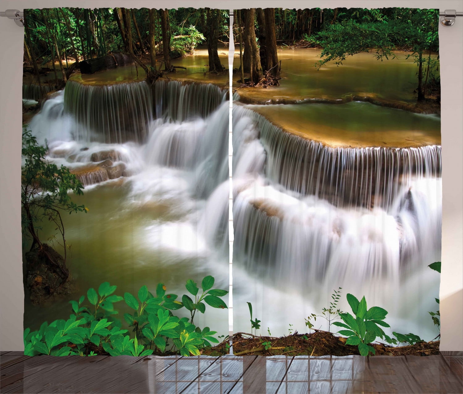Ambesonne Nature Curtains 2 Panel Set, Waterfall in Thailand, 108" x 96 ...