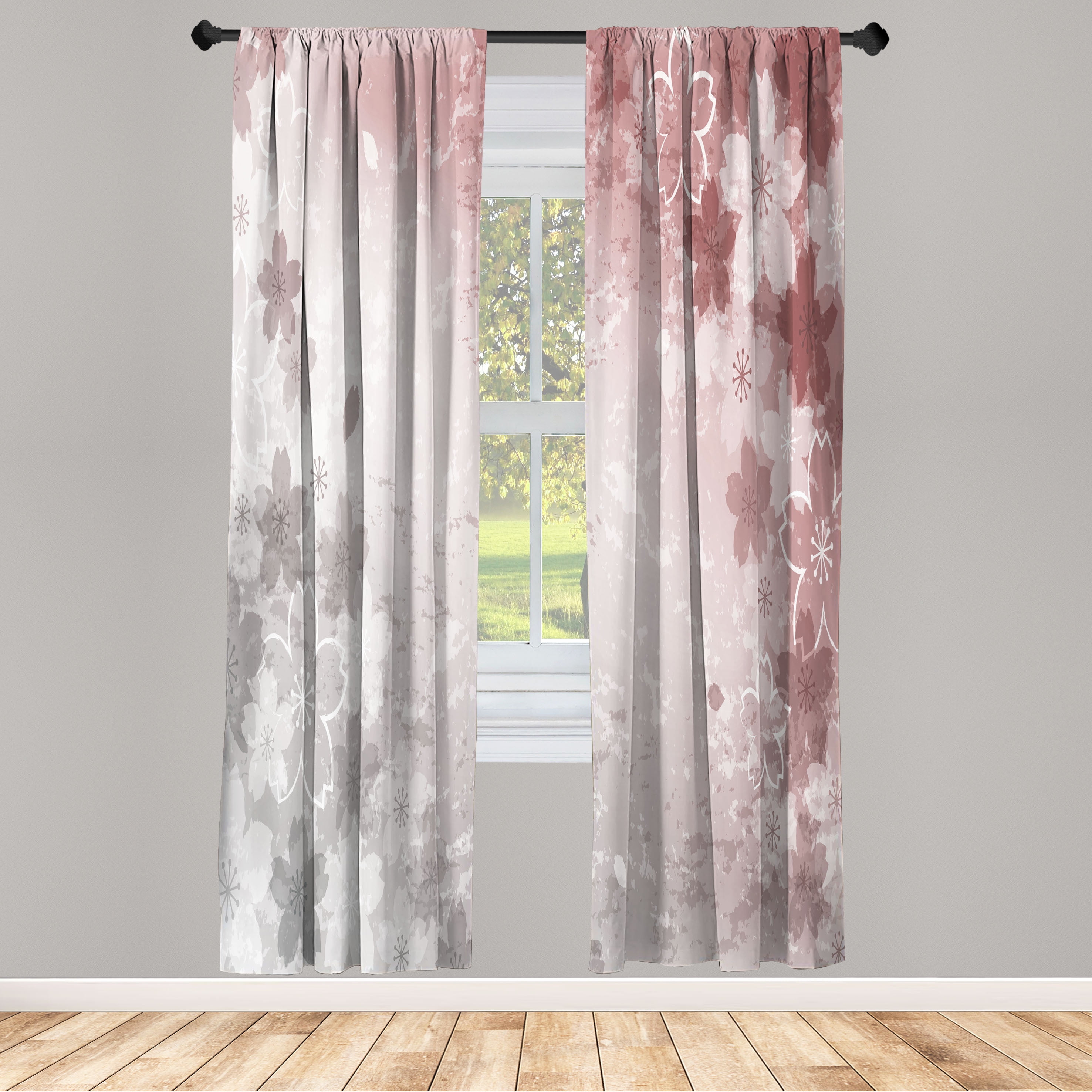 Ambesonne Nature Curtains, Cherry Blossoms Pattern Art, Pair of 28"x95 ...