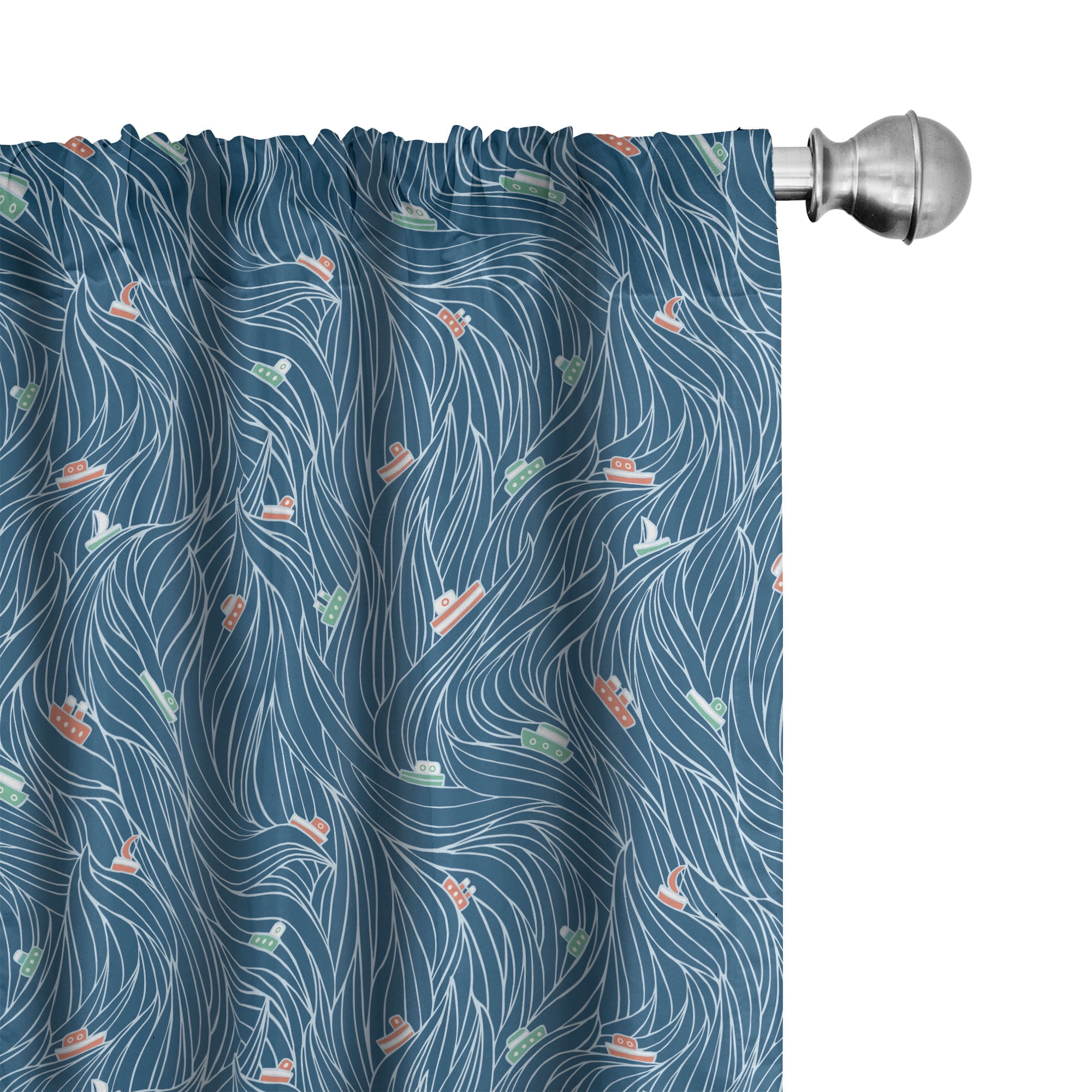 Ambesonne Nature Curtains, Waves and Ships Cartoon, Pair of 28"x95 ...