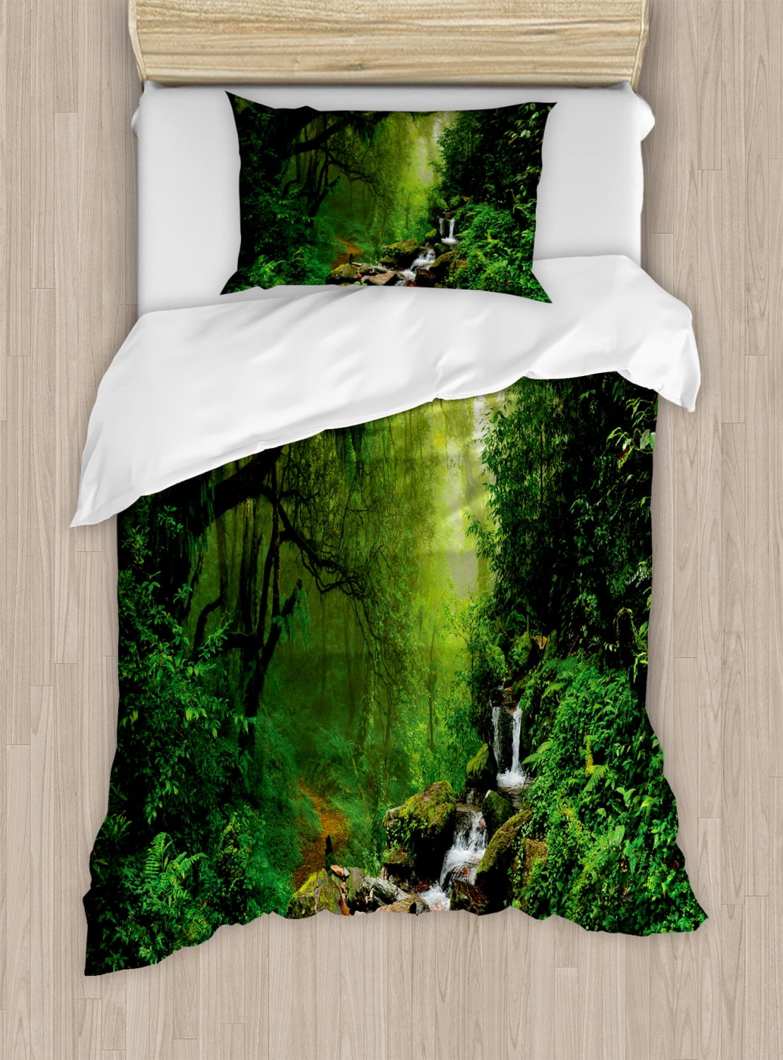 Ambesonne Nature Duvet Cover Set, Idyllic Forest Design, Twin, Emerald ...
