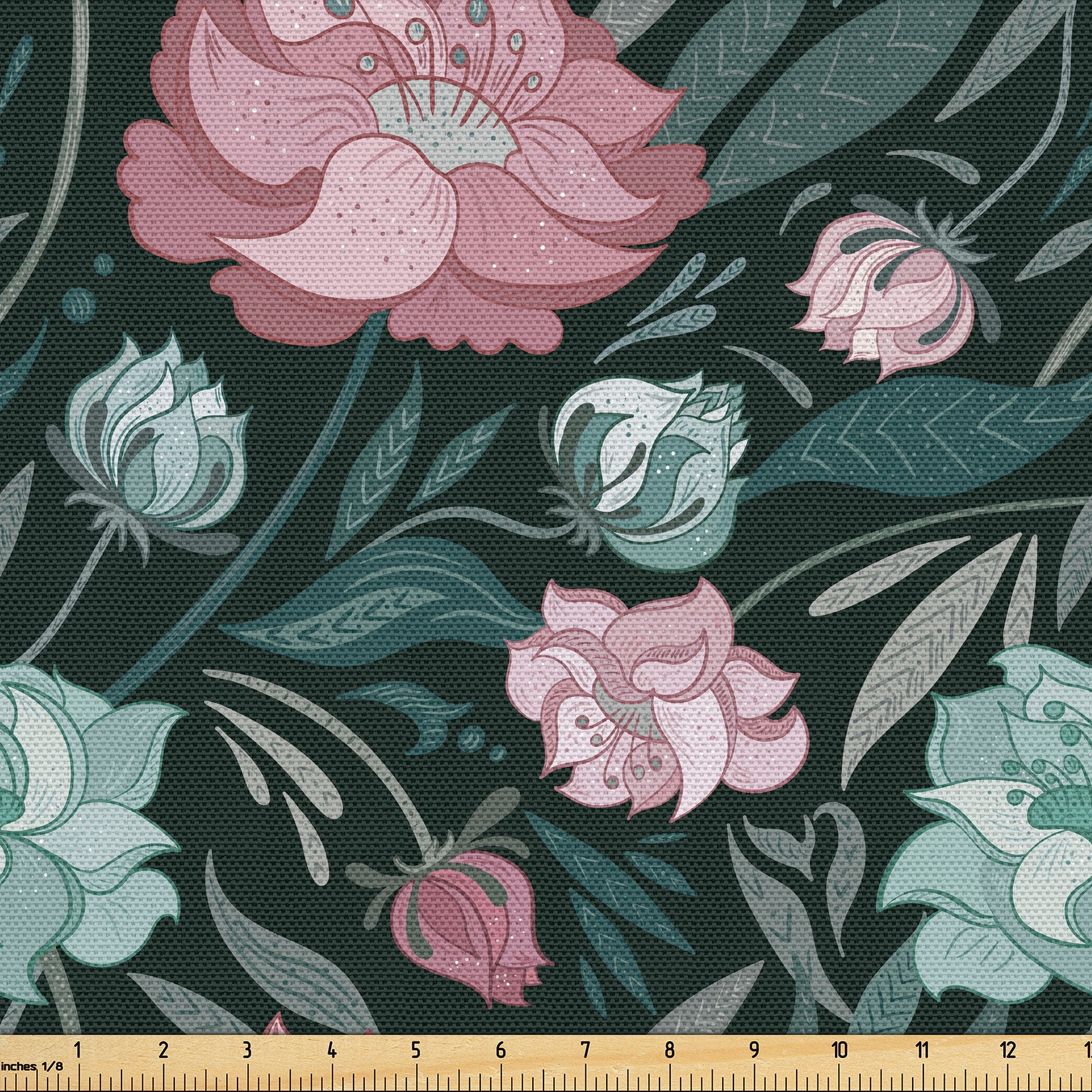 Ambesonne Nature Fabric by the Yard, Peonies Spring Artwork Retro, 1 ...